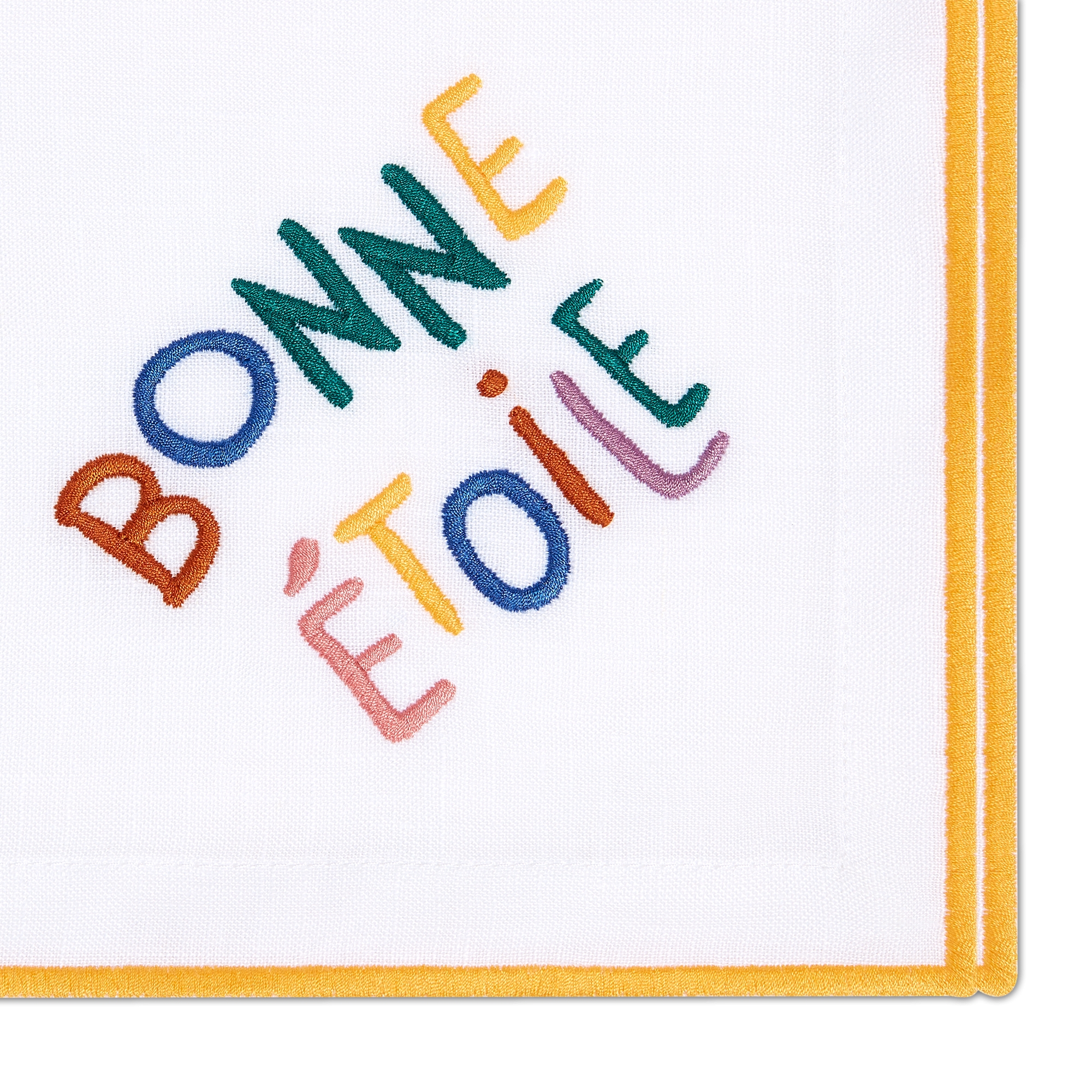 Set of Six Napkins White Linen Embroidered with Different Multicolor ...