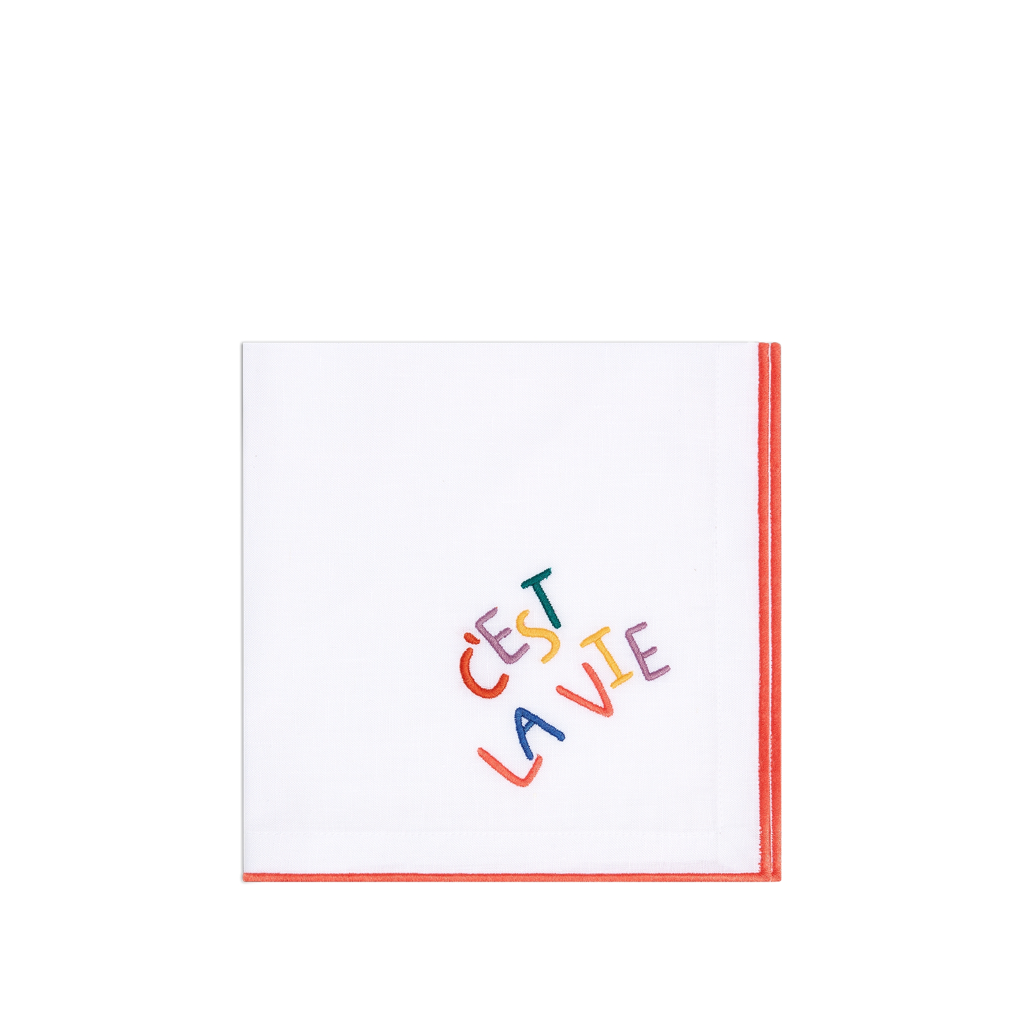 Set of Six Napkins White Linen Embroidered with Different Multicolor ...