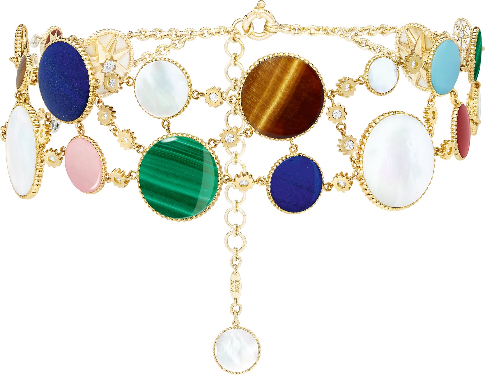 Collier choker Rose des Vents Or jaune, rose et blanc, diamants et ...