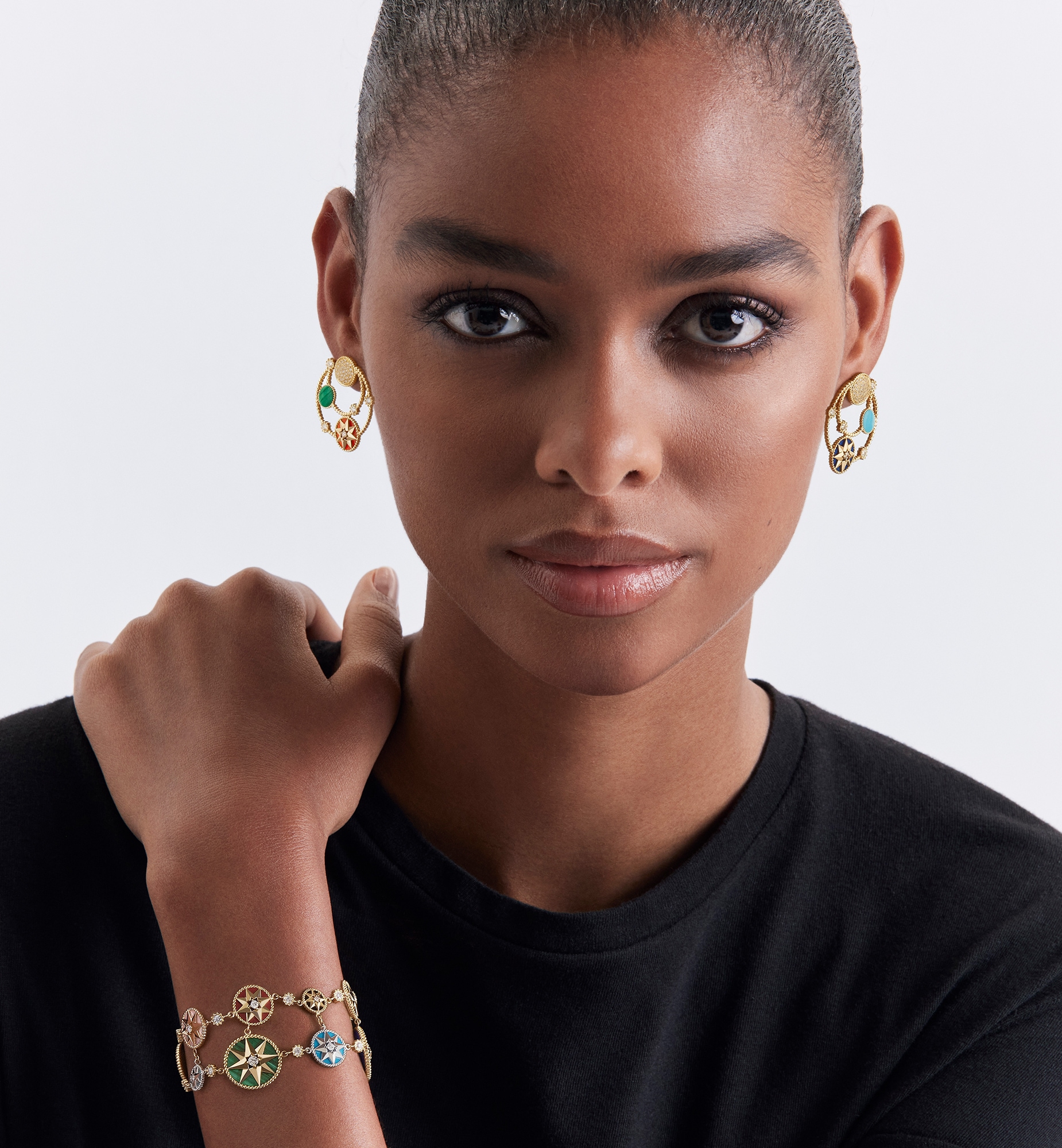 Brincos Rose des Vents Ouro amarelo, diamantes e pedras ornamentais | DIOR