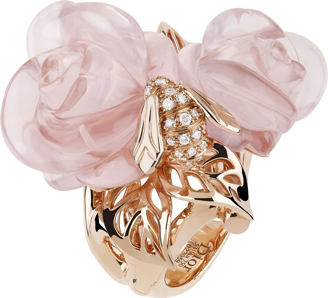 Large Rose Dior Pré Catelan Ring Pink Gold, Diamonds and Rose Quartz | DIOR