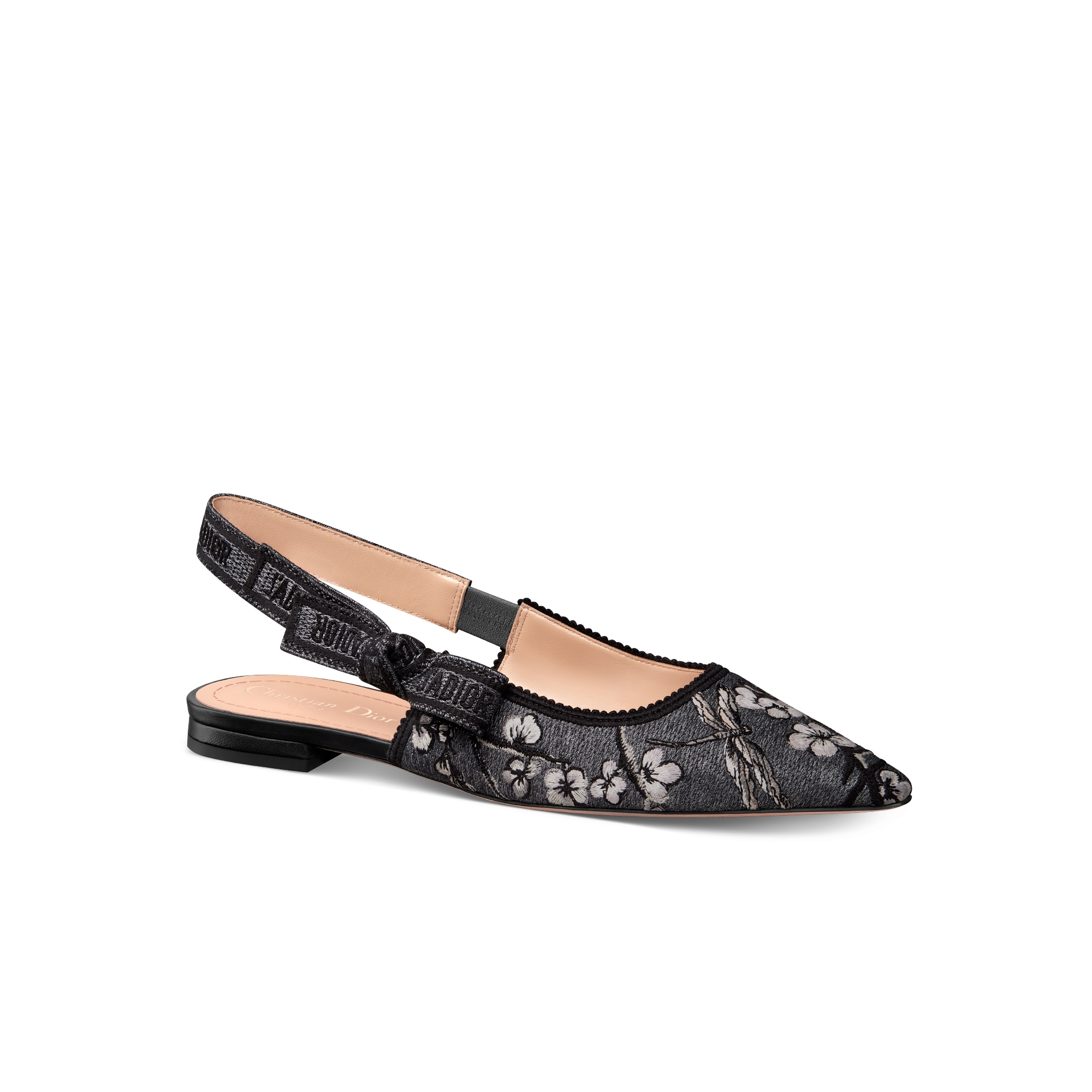 J'Adior Slingback Flat Cotton Embroidered with Light Gray Jardin de ...