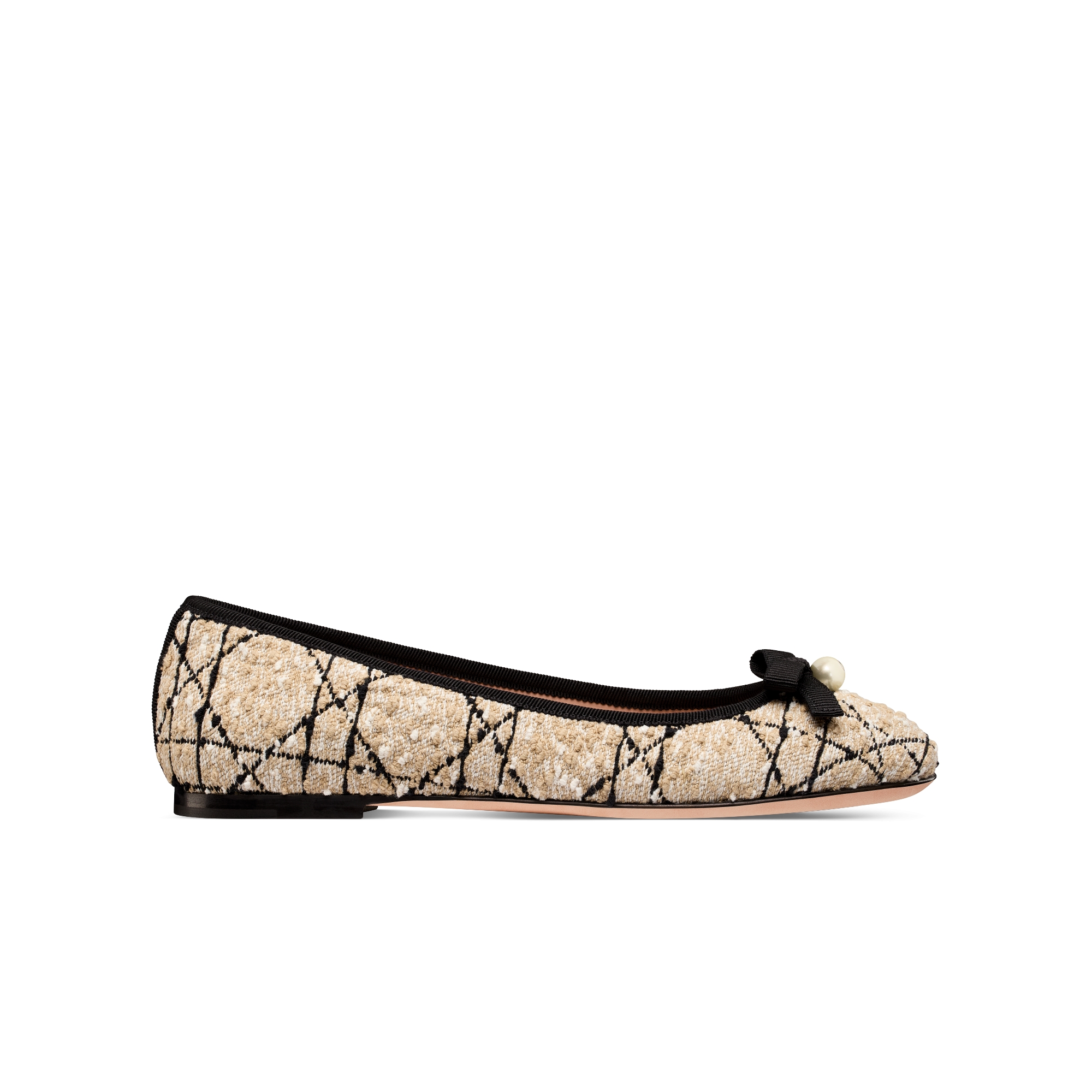 Dior Ballet Flat Beige and Black Cannage Tweed | DIOR