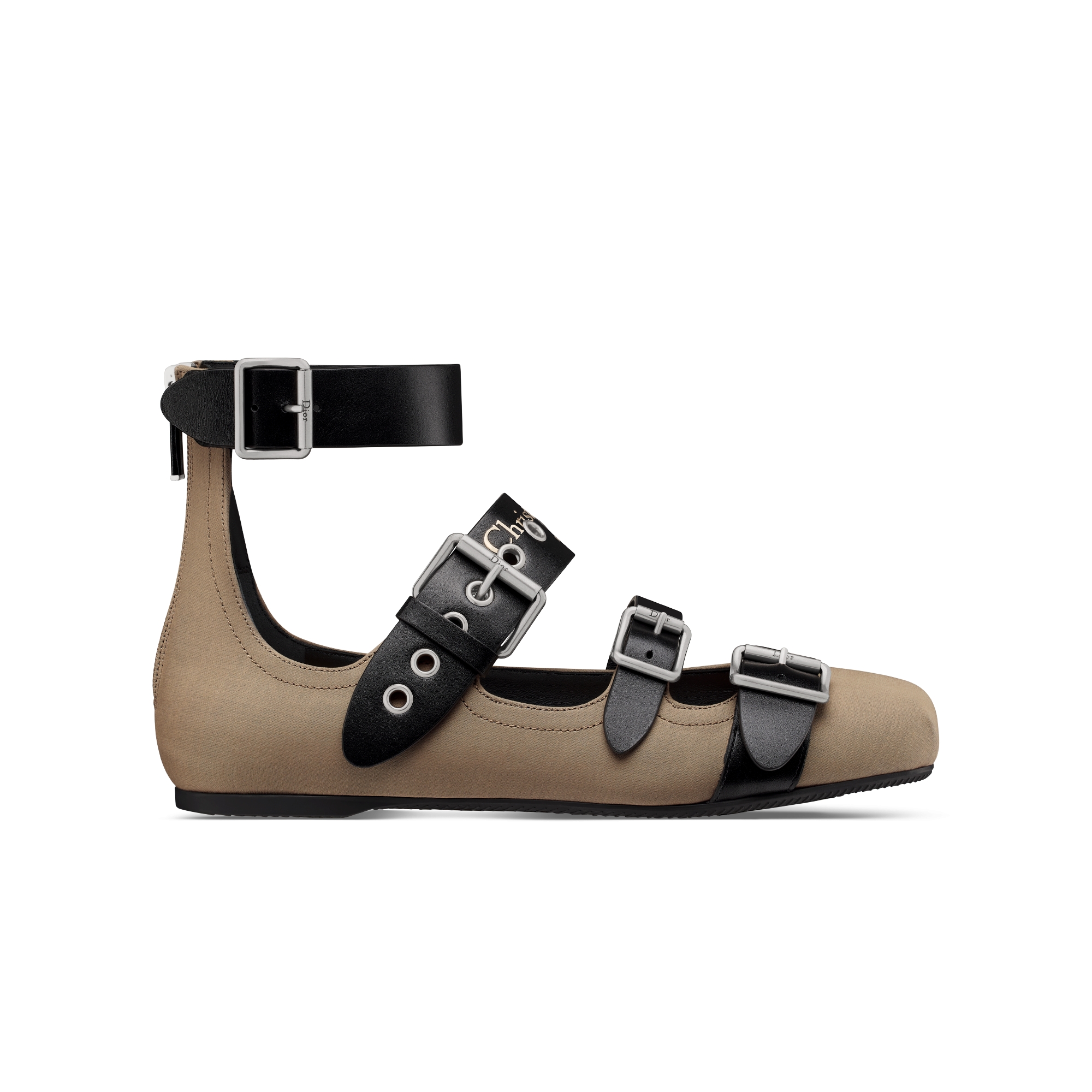 Dior Punk-ballerina Goudbruin katoen en zwart kalfsleer | DIOR