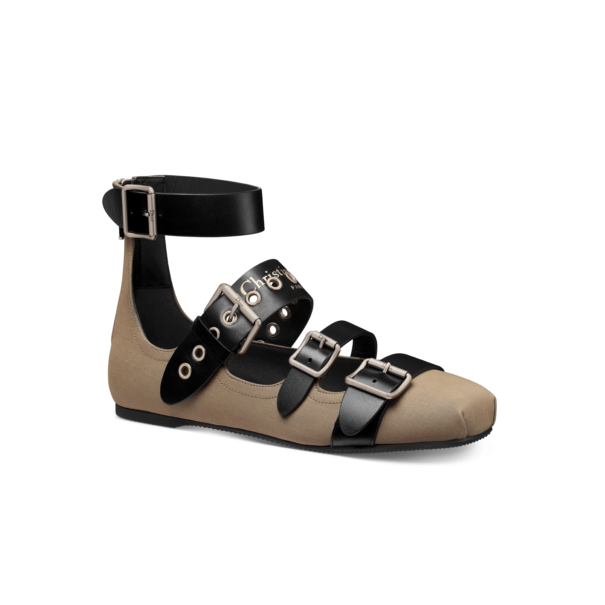 Dior Punk Ballet Flat Golden Saddle Cotton and Black Calfskin | DIOR