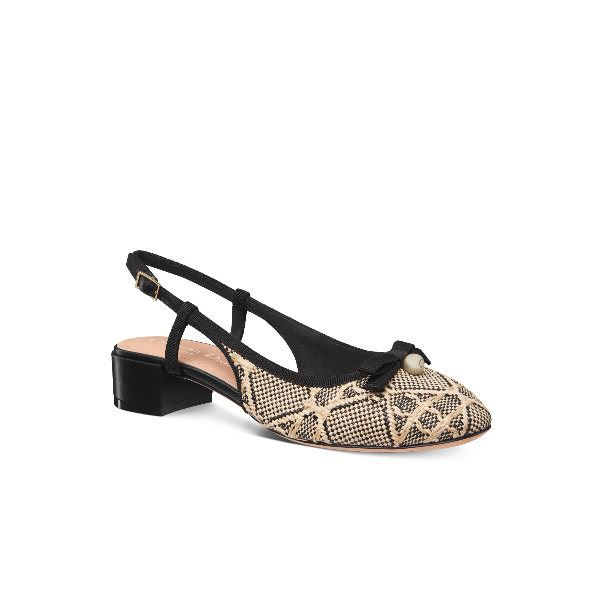 Dior Ballet Slingback Pump Natural and Black Cannage Raffia | DIOR