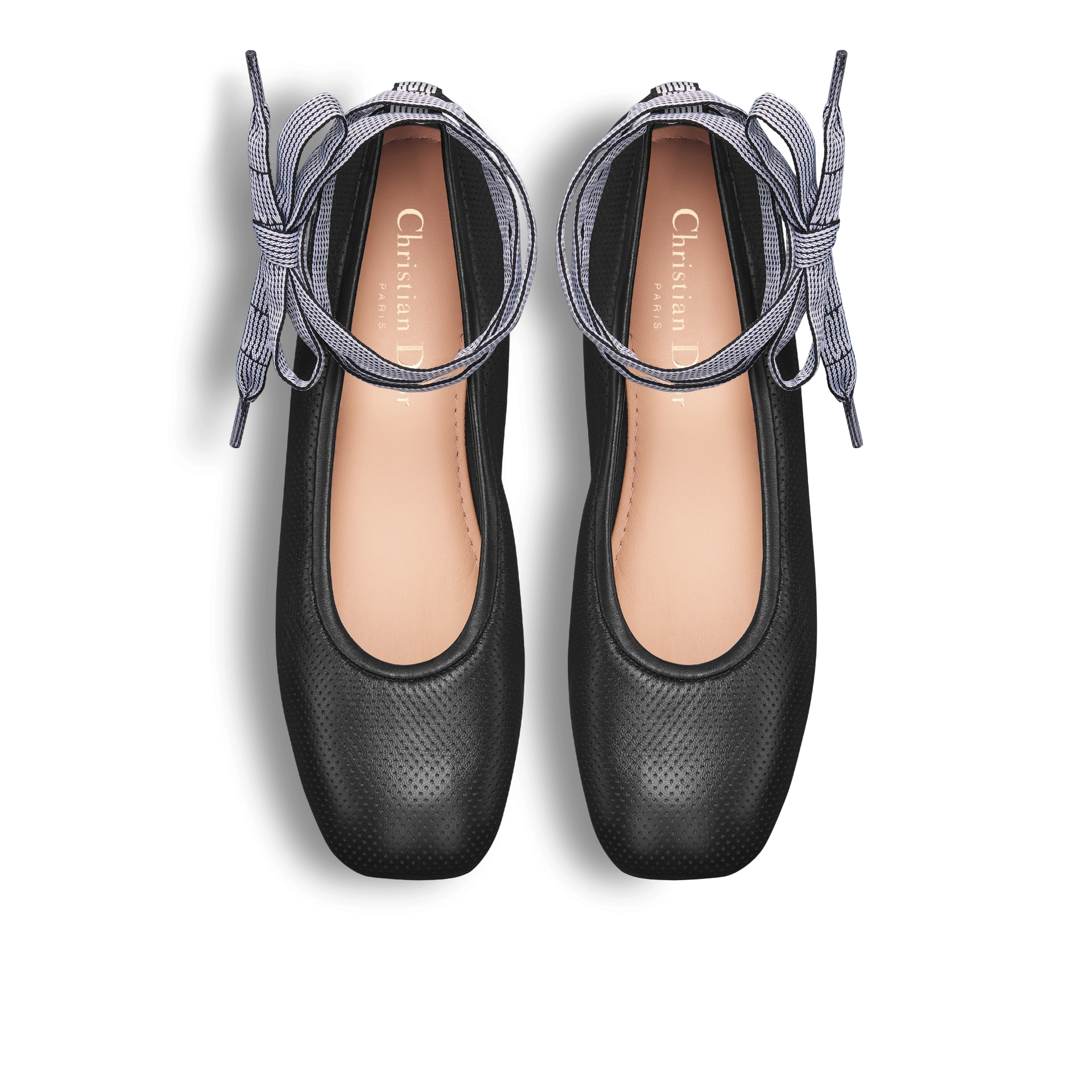 Ballerine à lacet D-Journey Cuir d'agneau souple perforé noir | DIOR