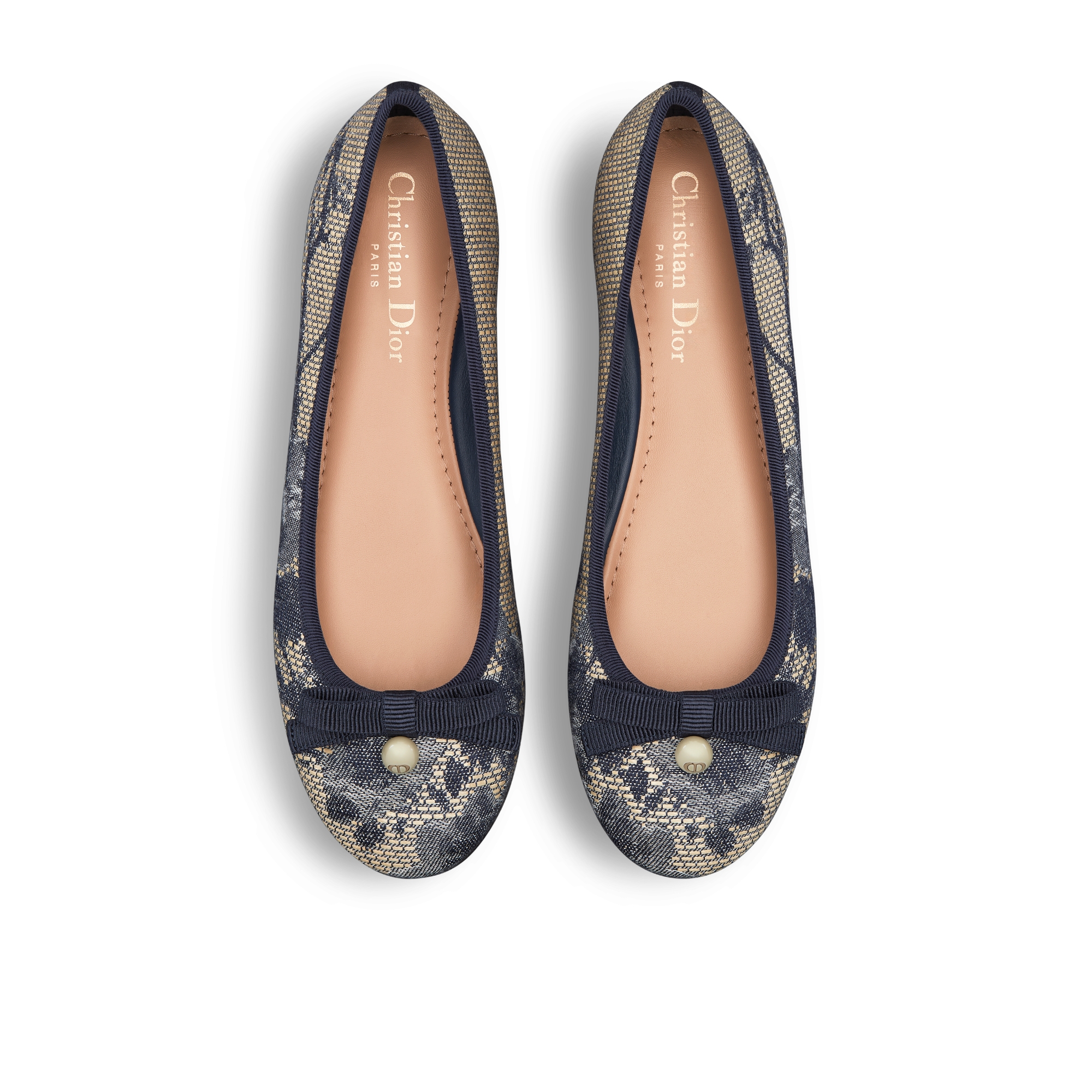 Ballerina Dior Ballet Jacquard Dior Pivoine blu denim e rafia écru | DIOR