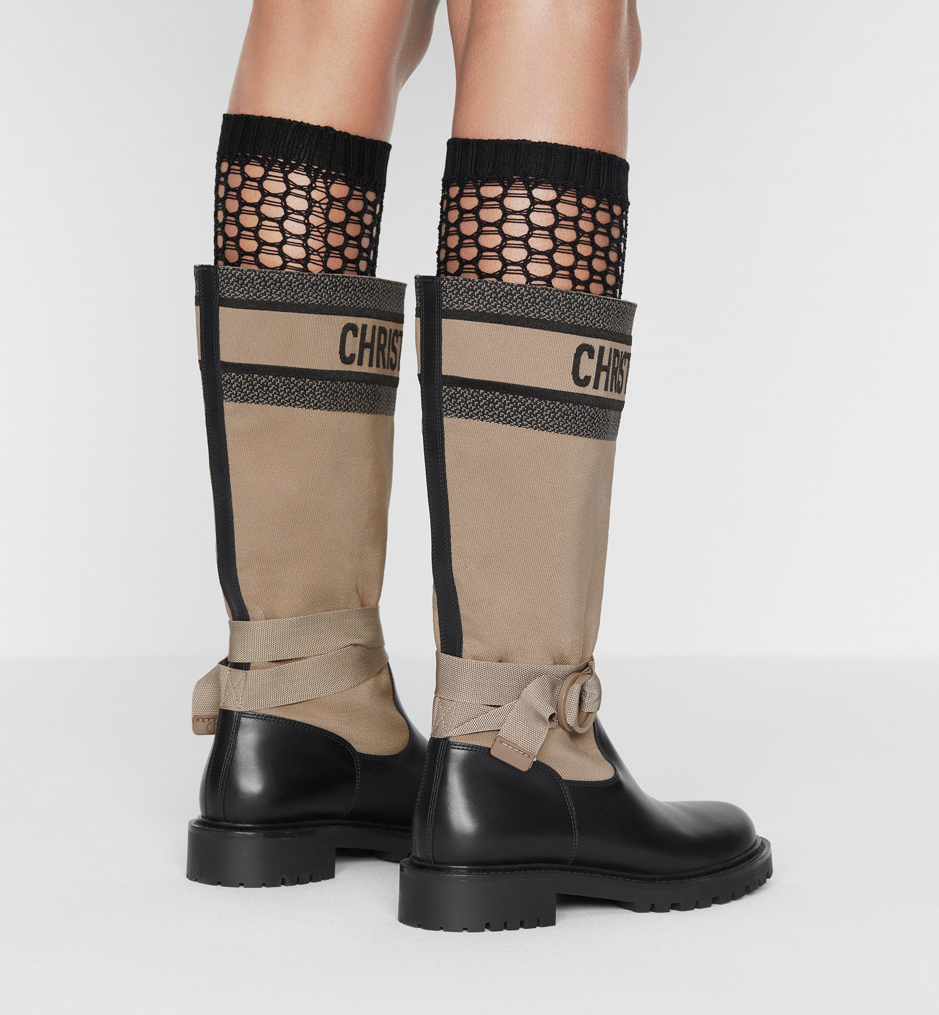 D-Major Boot Taupe and Black Technical Fabric and Black Calfskin | DIOR