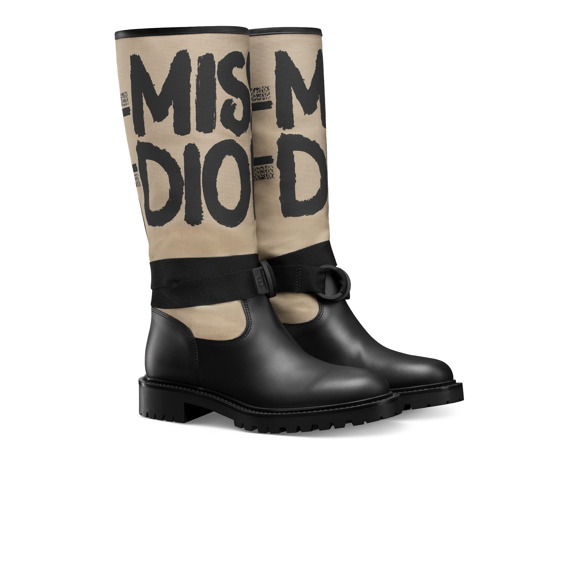 D-Major Boot Warm Taupe Technical Canvas with Black Miss Dior Graffiti ...