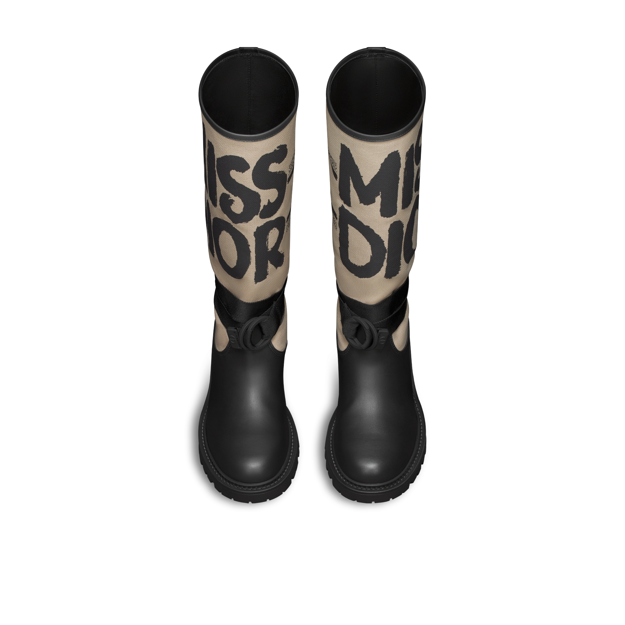D-Major Boot Warm Taupe Technical Canvas with Black Miss Dior Graffiti ...