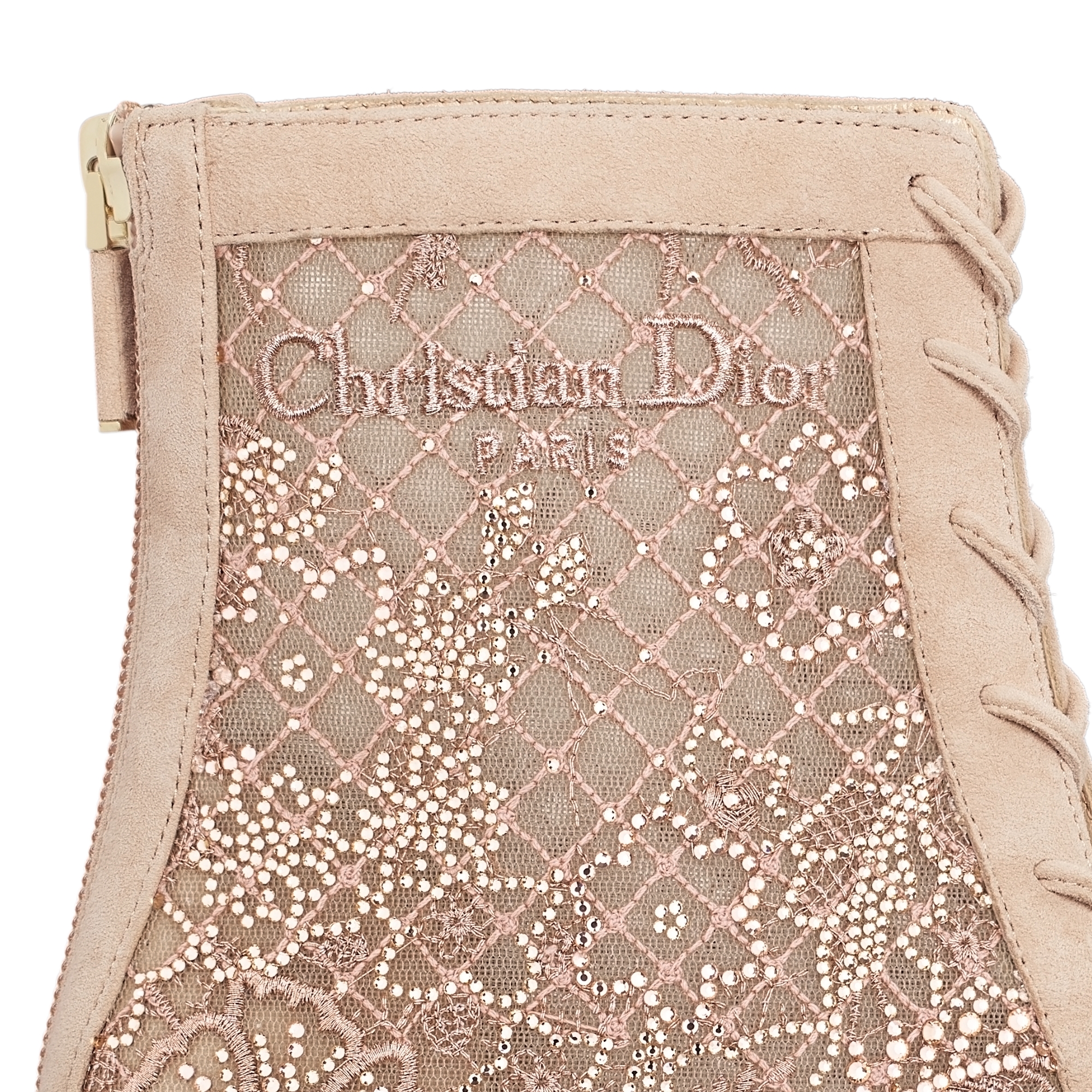 Naughtily-D Heeled Ankle Boot Transparent Mesh Embroidered with ...