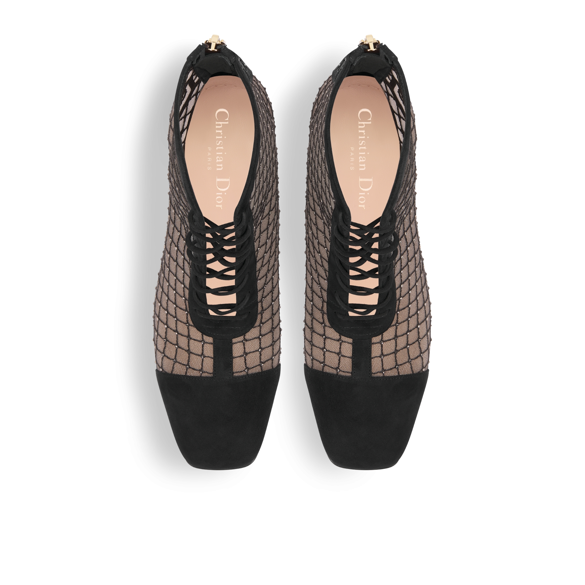 Naughtily-D Heeled Ankle Boot Transparent Mesh Embroidered with Silver ...