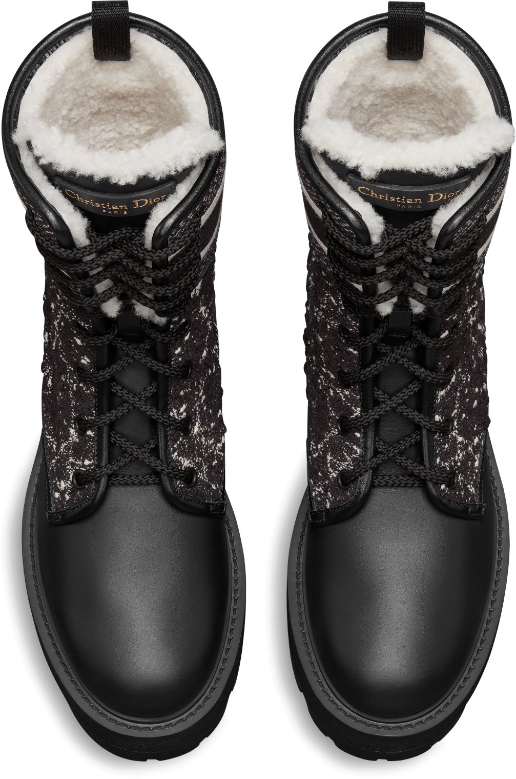 D-Major Ankle Boot Black Calfskin with Black and White Cannage Tweed | DIOR