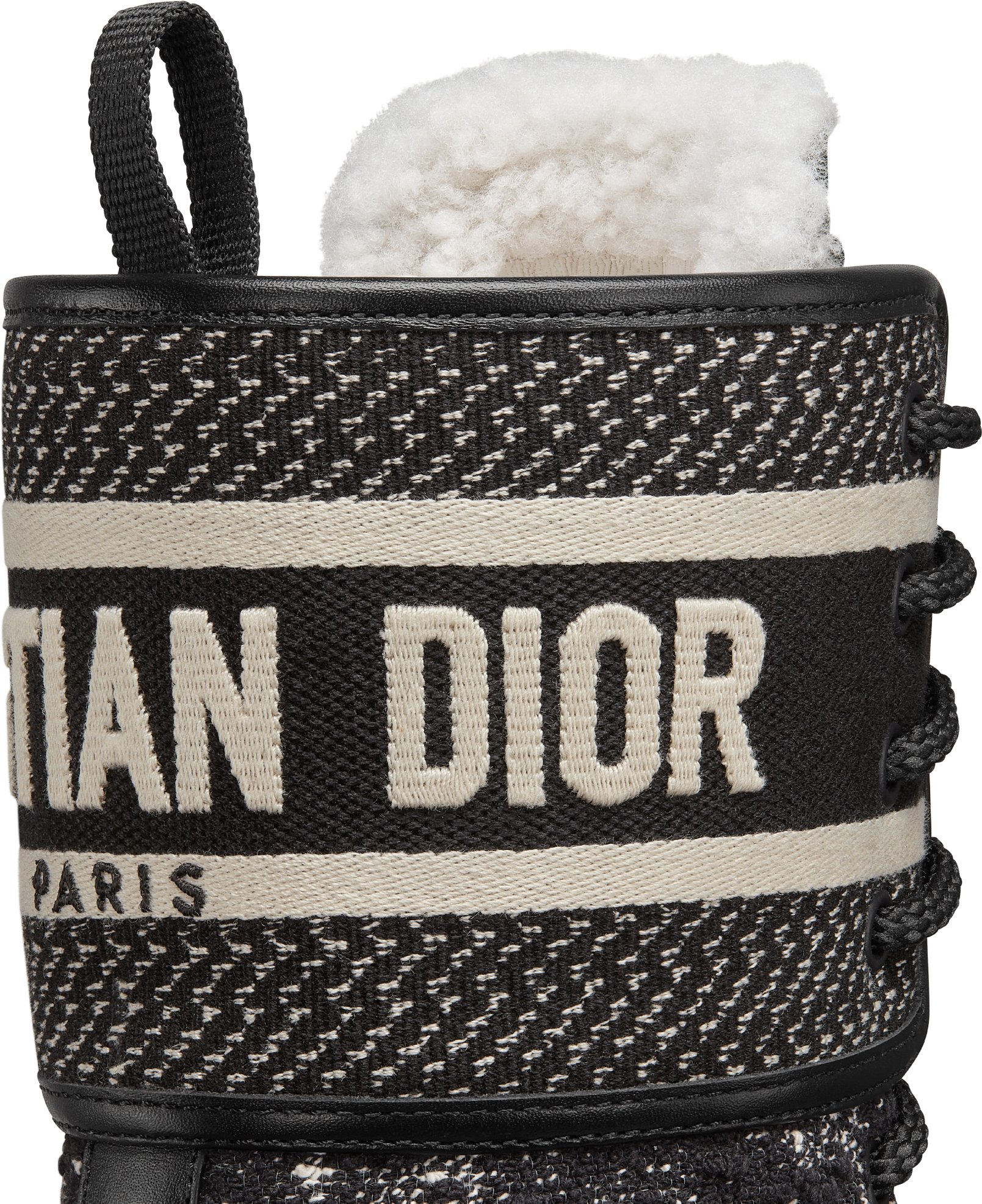 D-Major Ankle Boot Black Calfskin with Black and White Cannage Tweed | DIOR