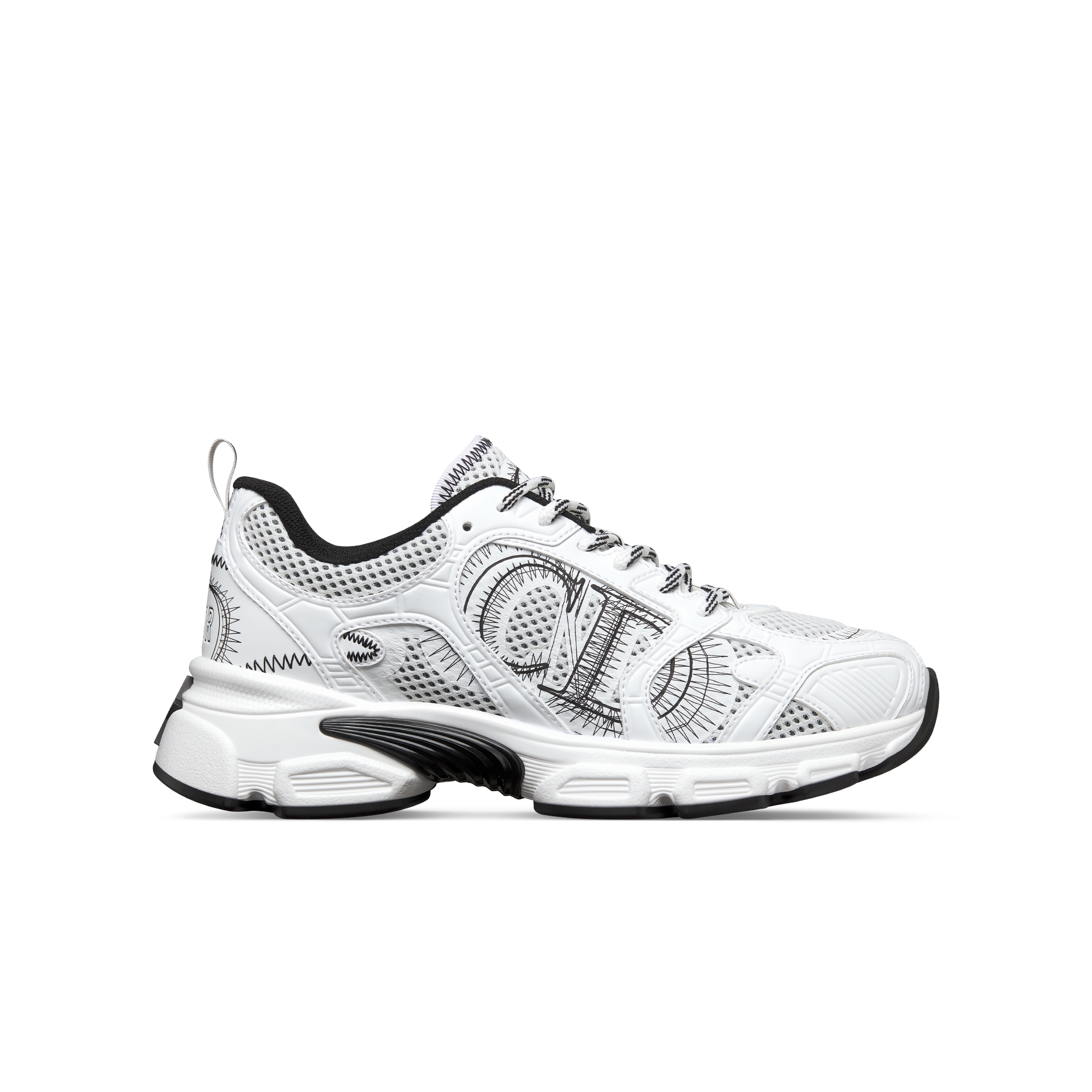 Dior Chrono Sneaker Mesh with White and Black Leather-Effect Panels | DIOR
