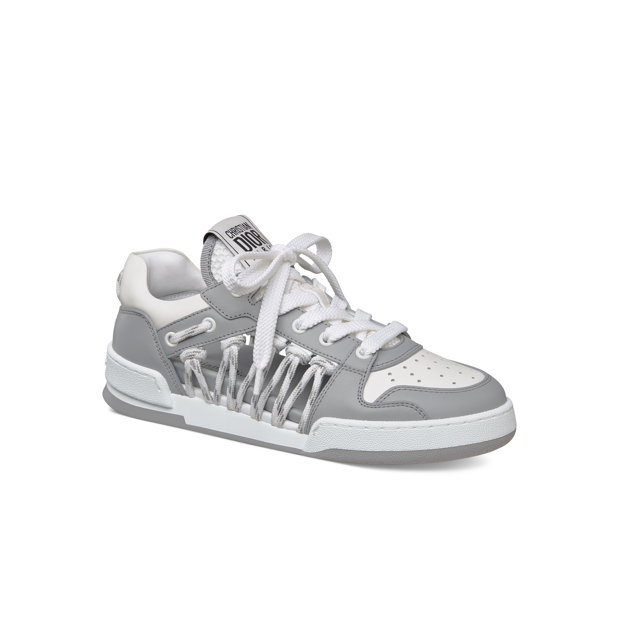 Dior First Sneaker Gray and White Calfskin with Two-Tone Laces | DIOR