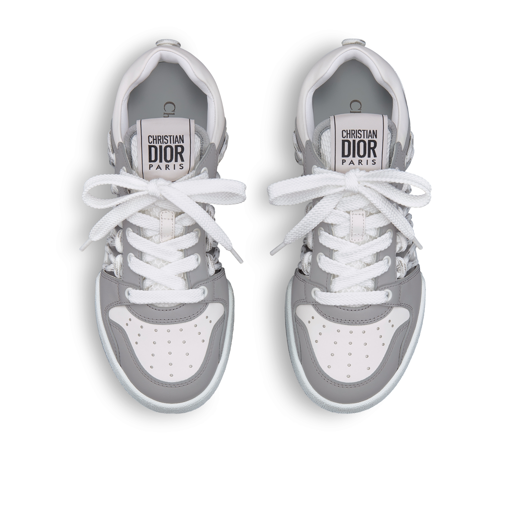 Dior First Sneaker Gray and White Calfskin with Two-Tone Laces | DIOR