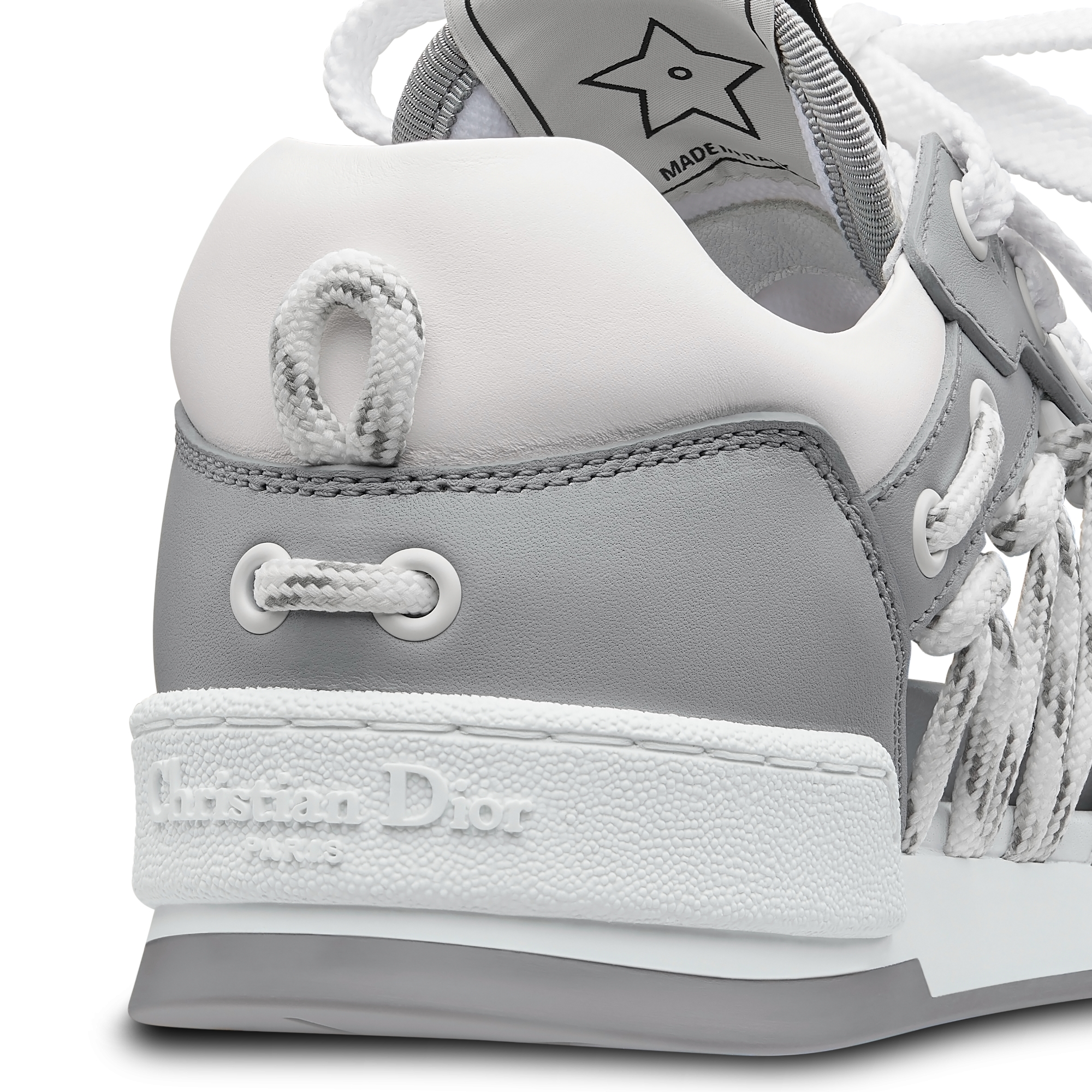 Dior First Sneaker Gray and White Calfskin with Two-Tone Laces | DIOR