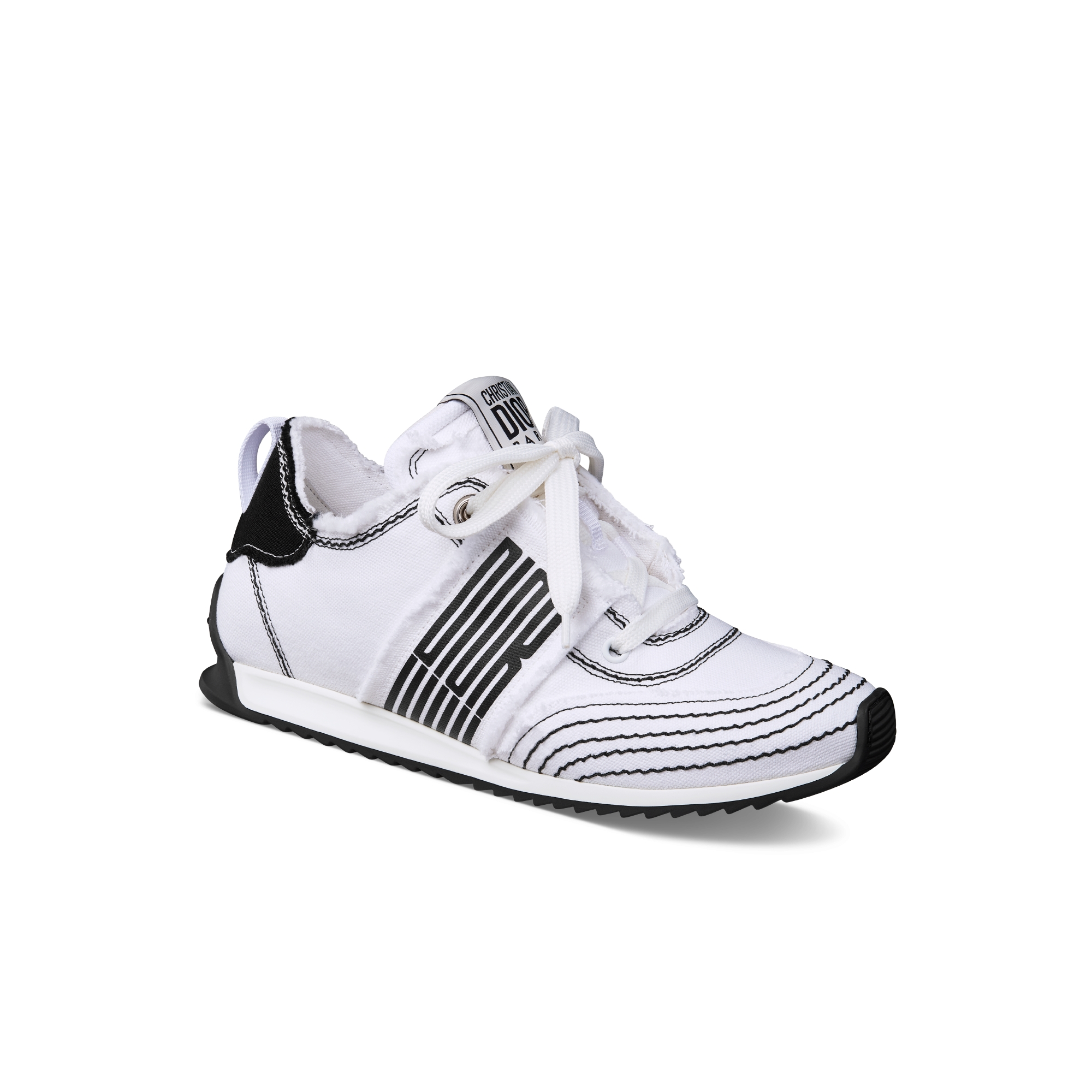 Optical-D Sneaker White Fringed Cotton Canvas with White and Black Dior ...