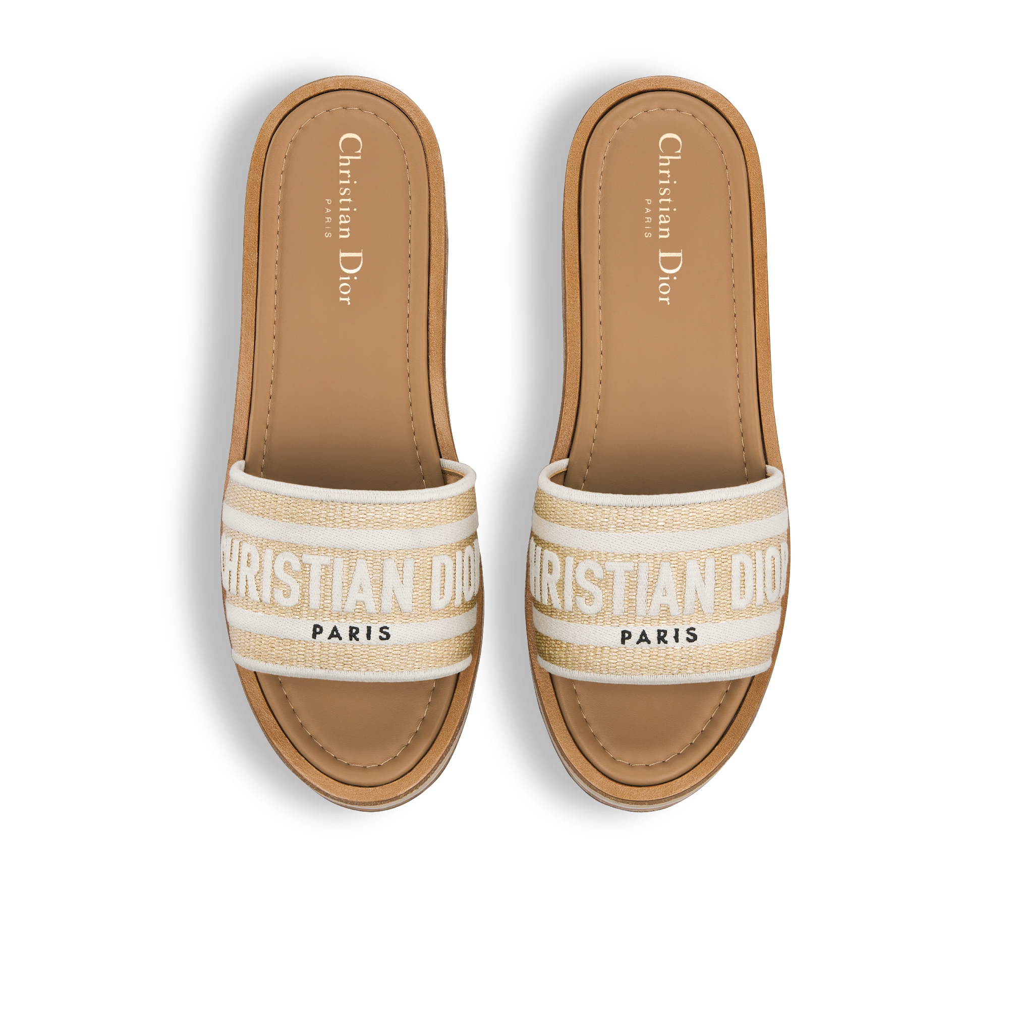 Dioriviera Dway Platform Slide Natural Raffia and White Embroidered ...