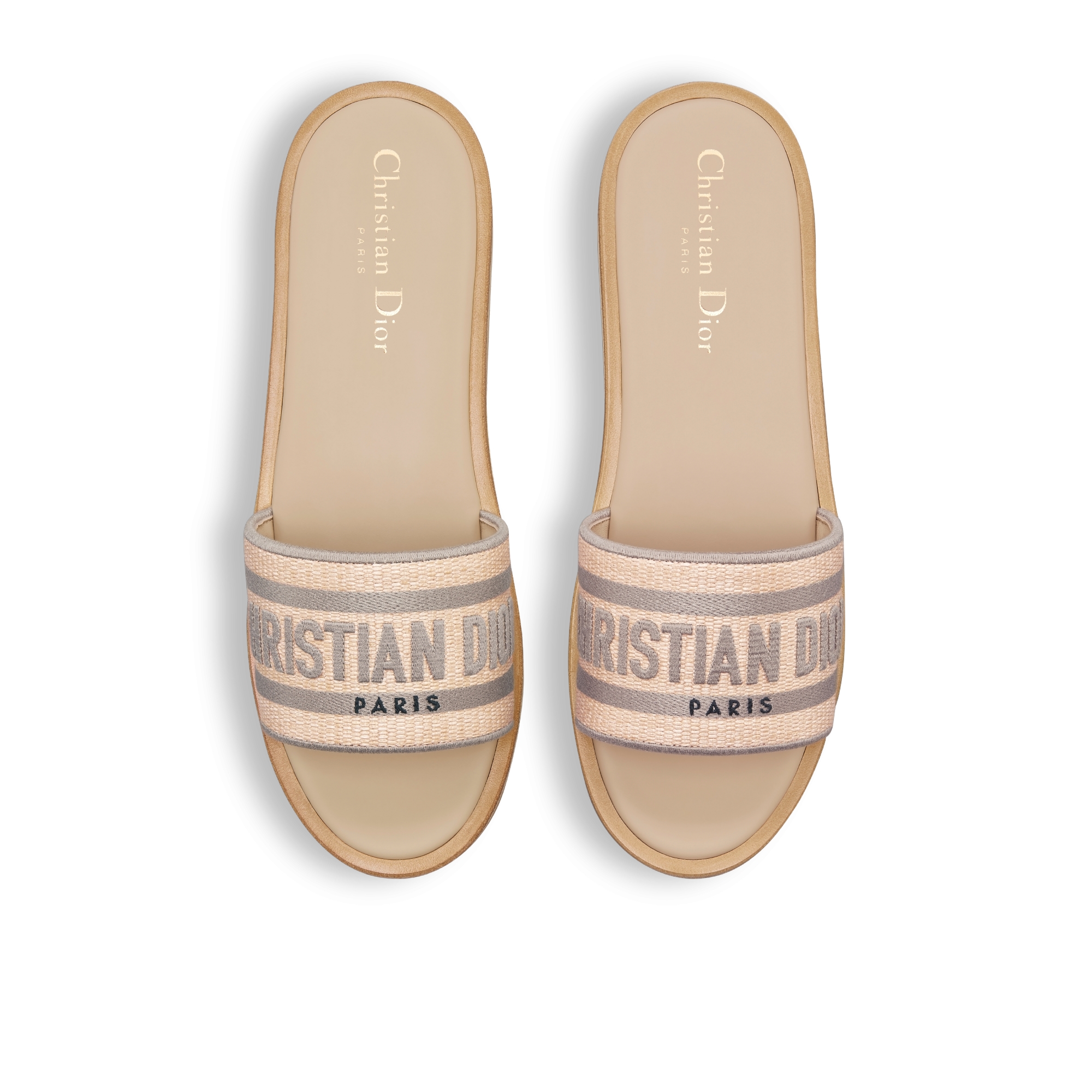 Dioriviera Dway Platform Slide Natural Raffia and Beige Embroidered ...