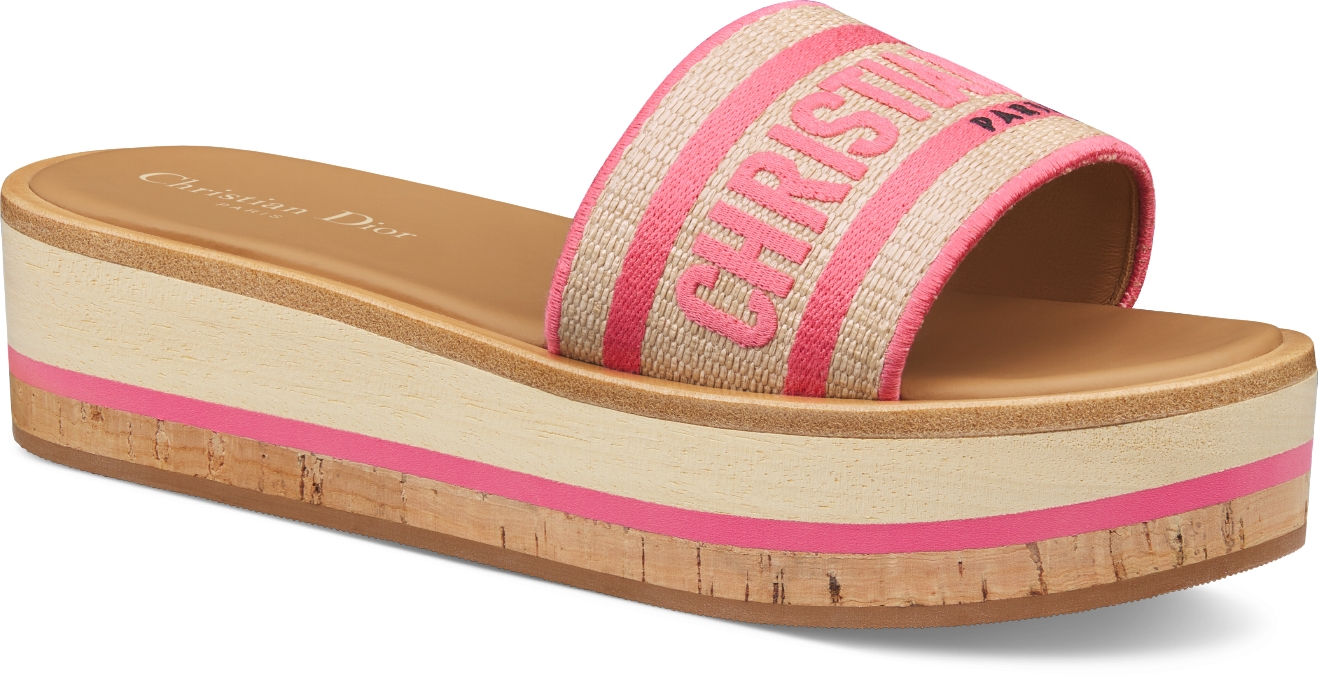 Dioriviera Dway Platform Slide Natural Raffia and Candy Pink ...
