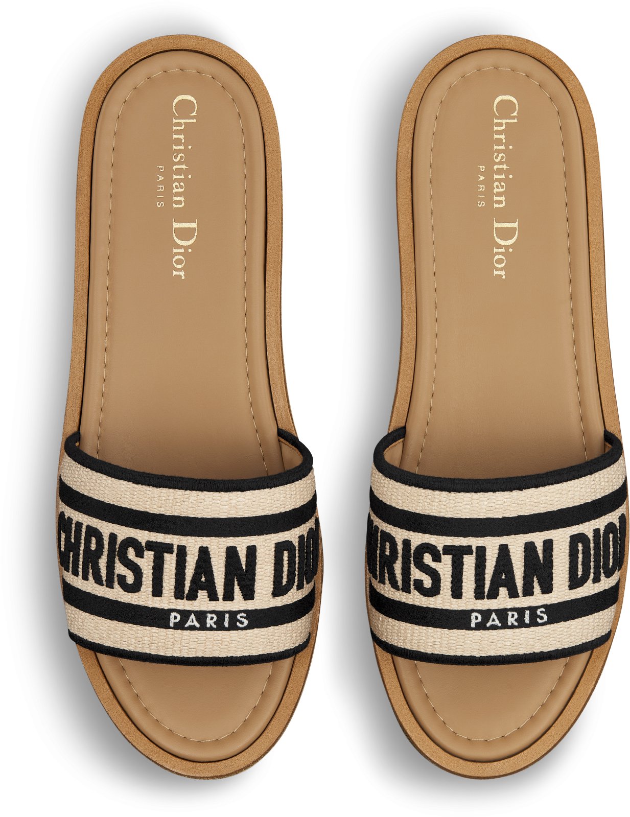 Dway Platform Slide Natural Raffia and Black Embroidered Cotton | DIOR