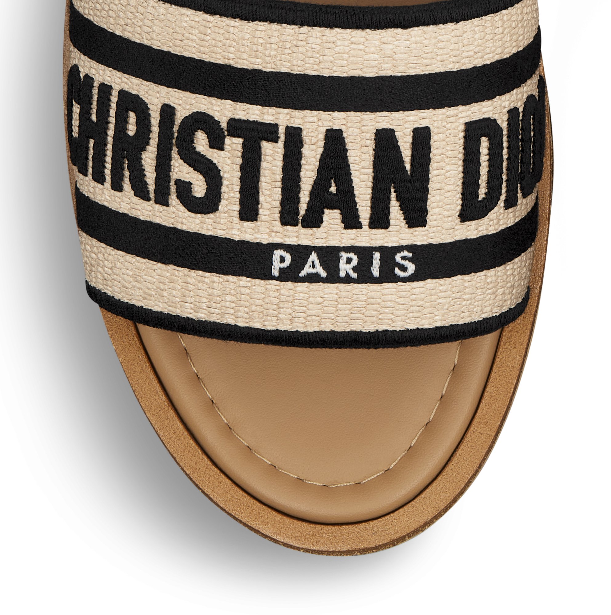 Dway Platform Slide Natural Raffia and Black Embroidered Cotton | DIOR