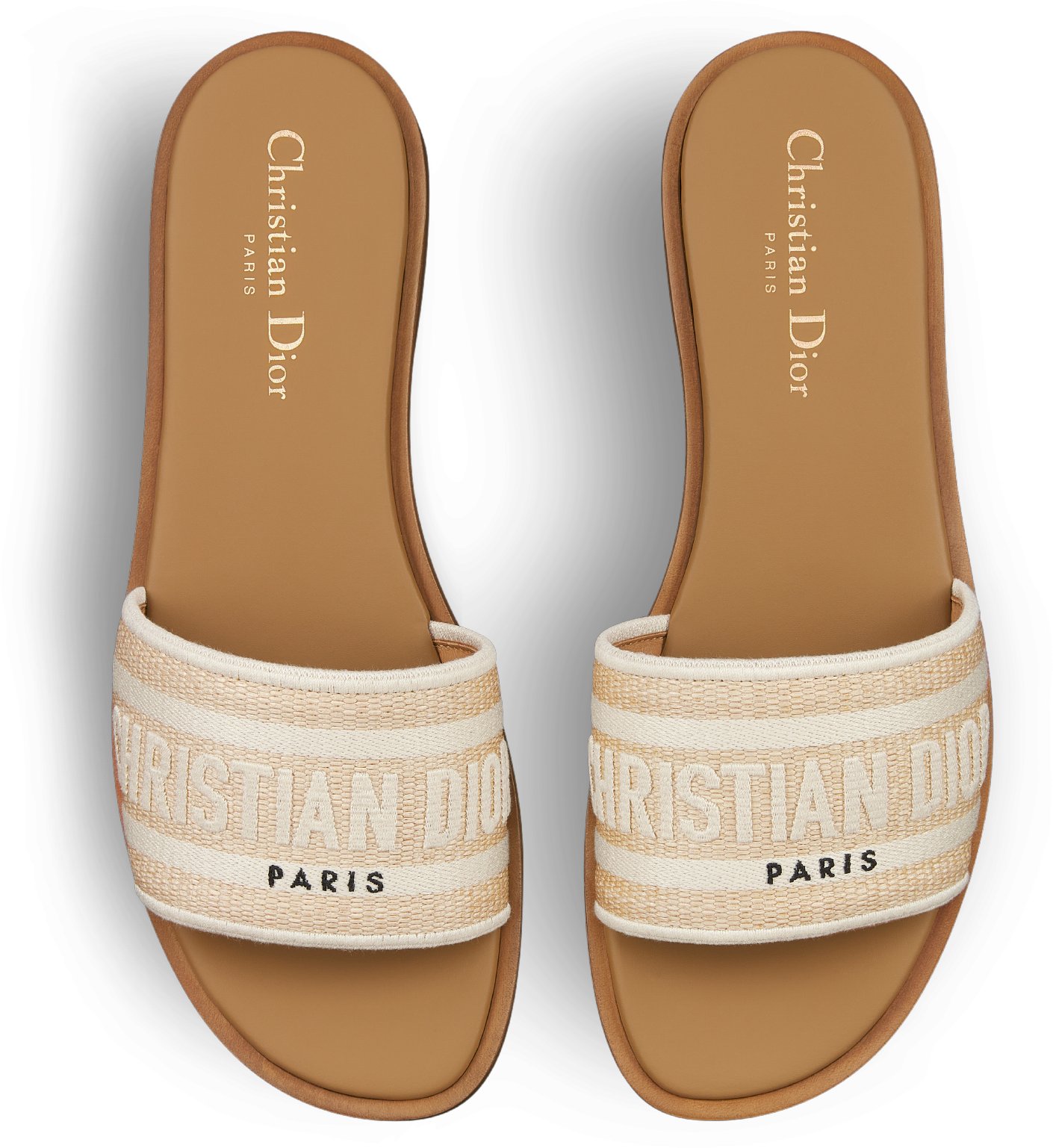 Dioriviera Dway Slide Natural Raffia and White Embroidered Cotton | DIOR