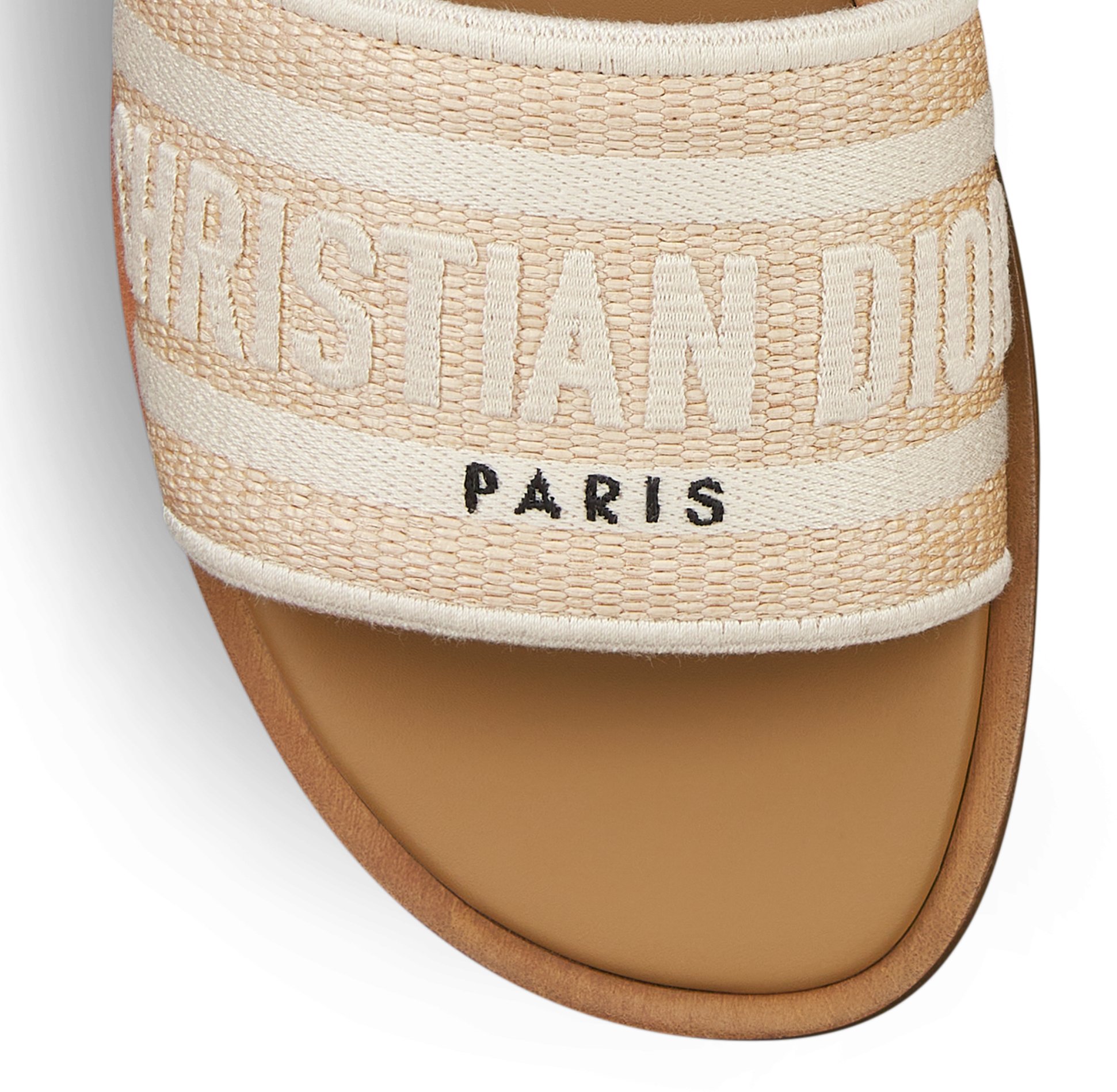 Dioriviera Dway Slide Natural Raffia and White Embroidered Cotton | DIOR