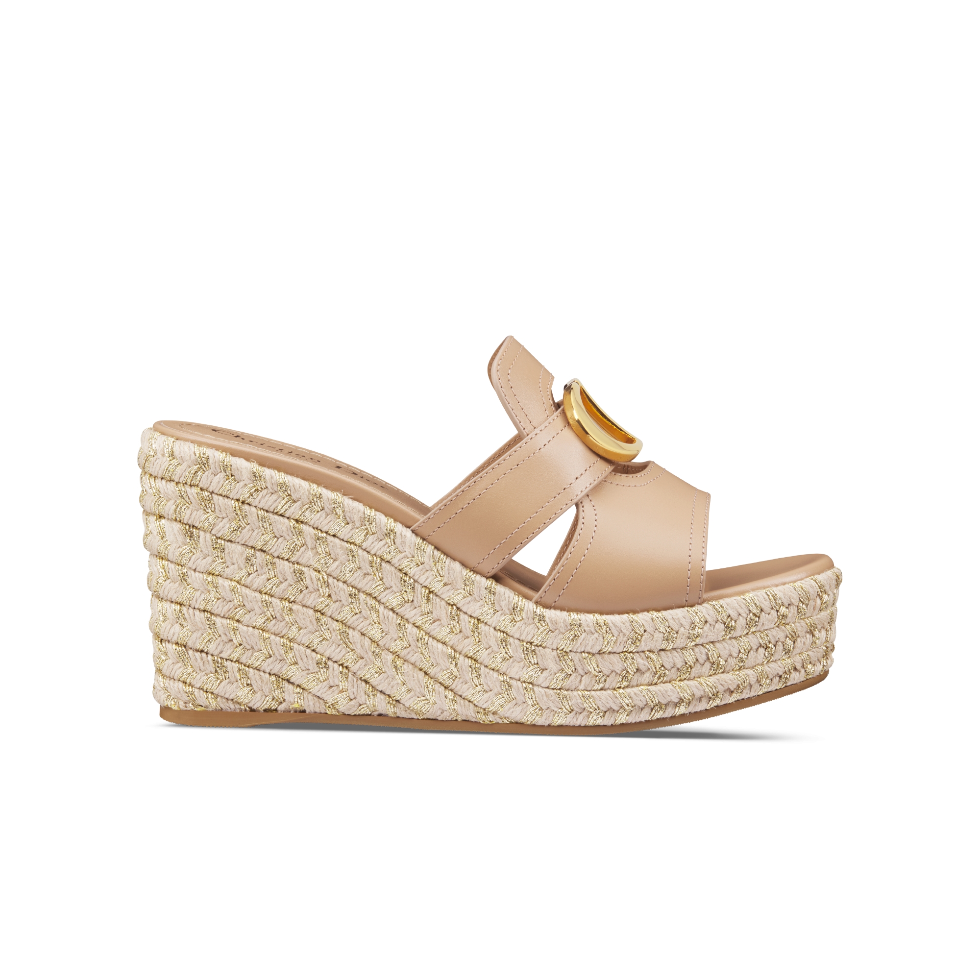 30 Montaigne Slide mit Keilabsatz Kalbsleder in Beige | DIOR