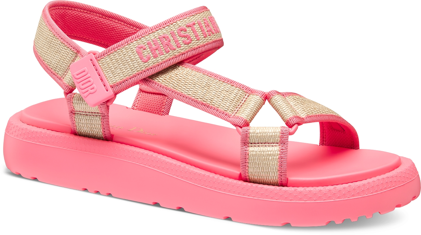 Dioriviera D-Wave Sandal Natural Raffia and Candy Pink Embroidered ...