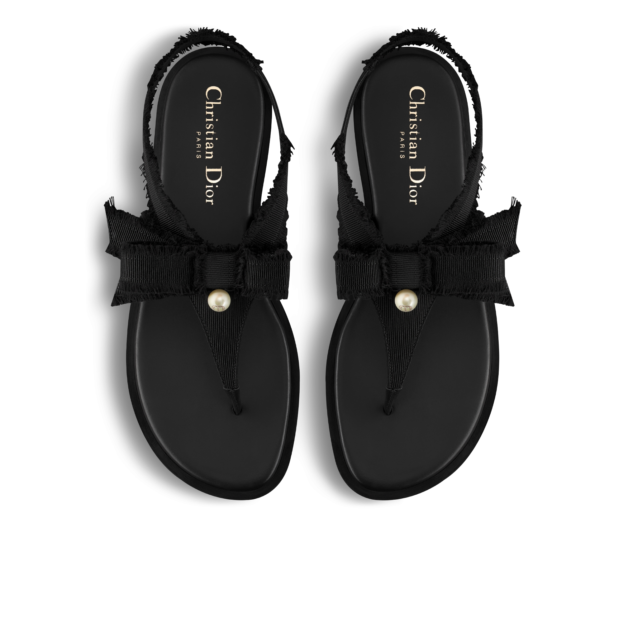 Adiorable Thong Sandal Black Fringed Grosgrain | DIOR