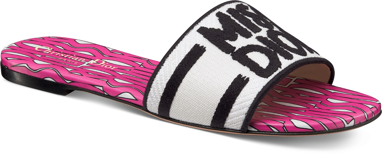 Dway Slide Embroidered Cotton and Fuchsia Miss Dior Allover Motif | DIOR