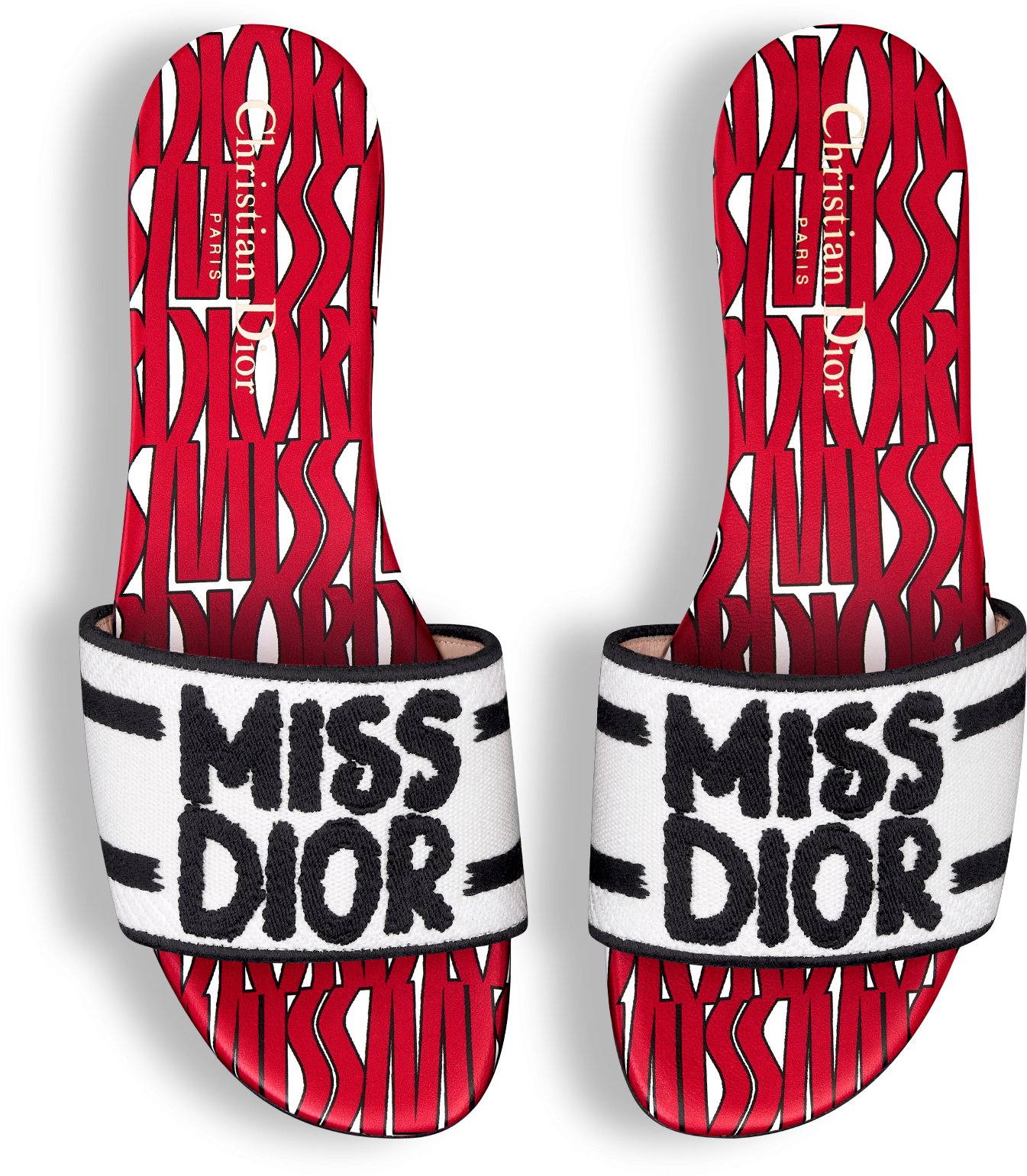 Dway-muiltje Geborduurd katoen en rood Miss Dior Allover-motief | DIOR
