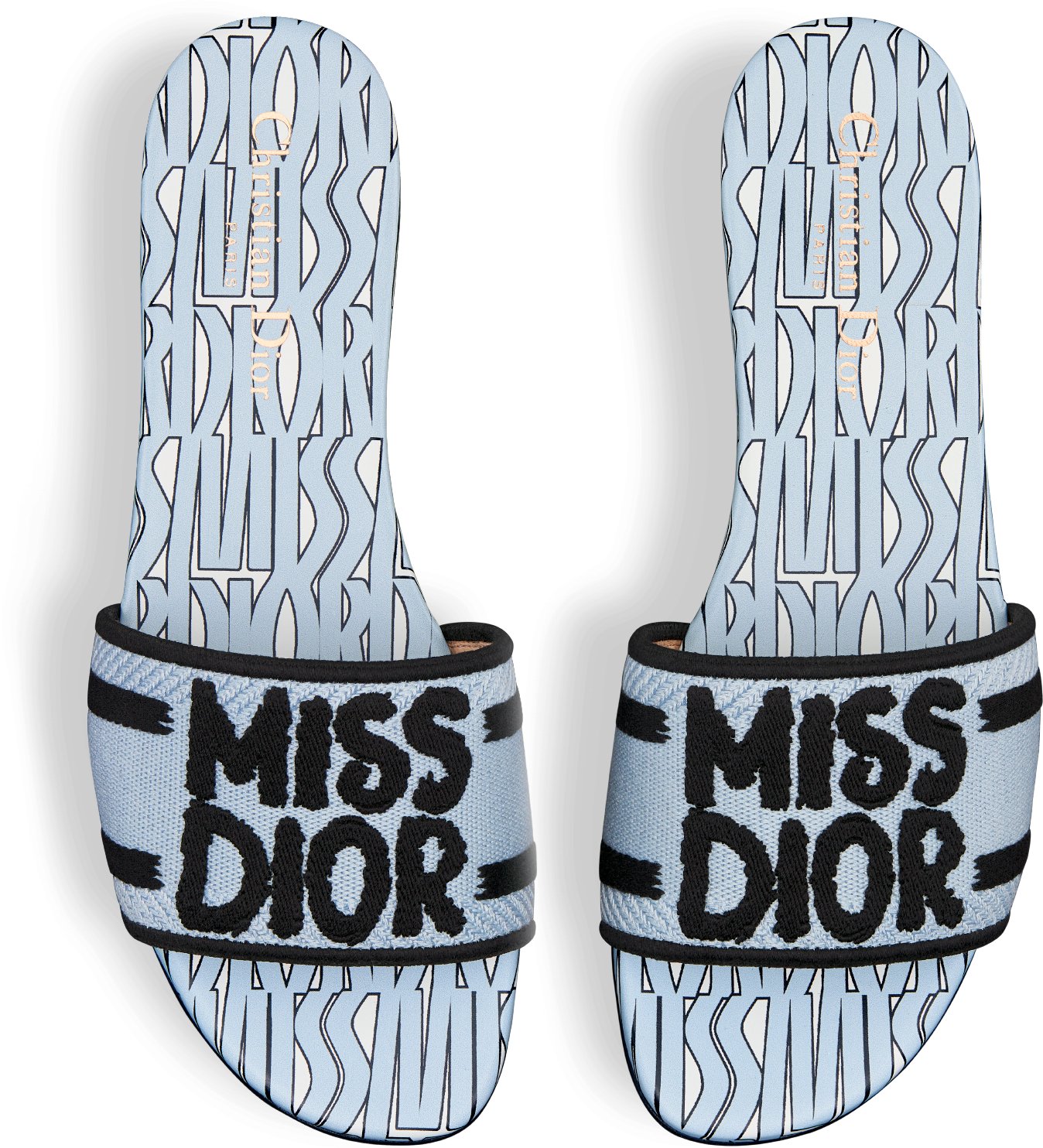 Dway 뮬 자수 코튼 & 페일 블루 Miss Dior Allover 모티브 | DIOR