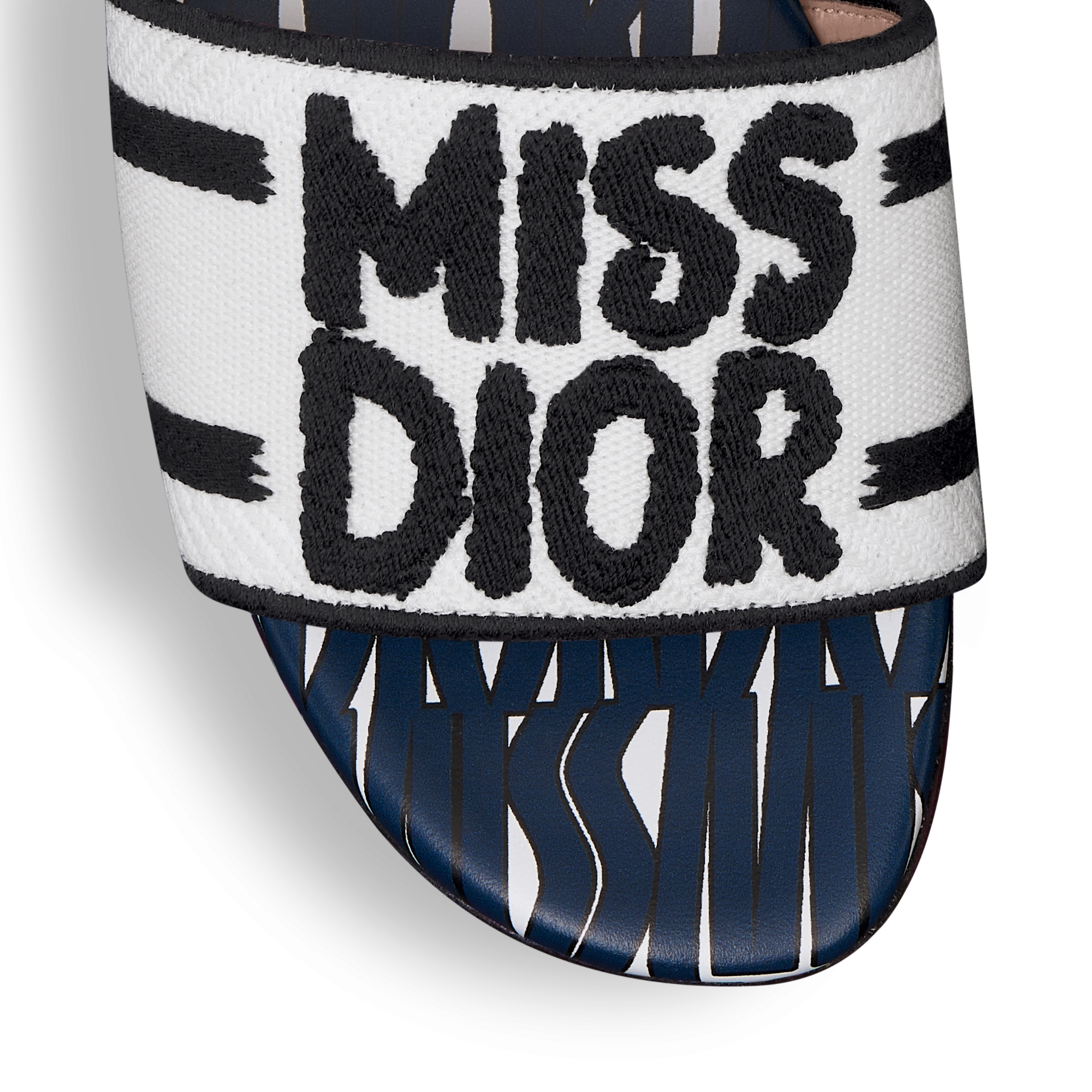 Mule Dway Coton brodé et motif Miss Dior Allover bleu foncé | DIOR