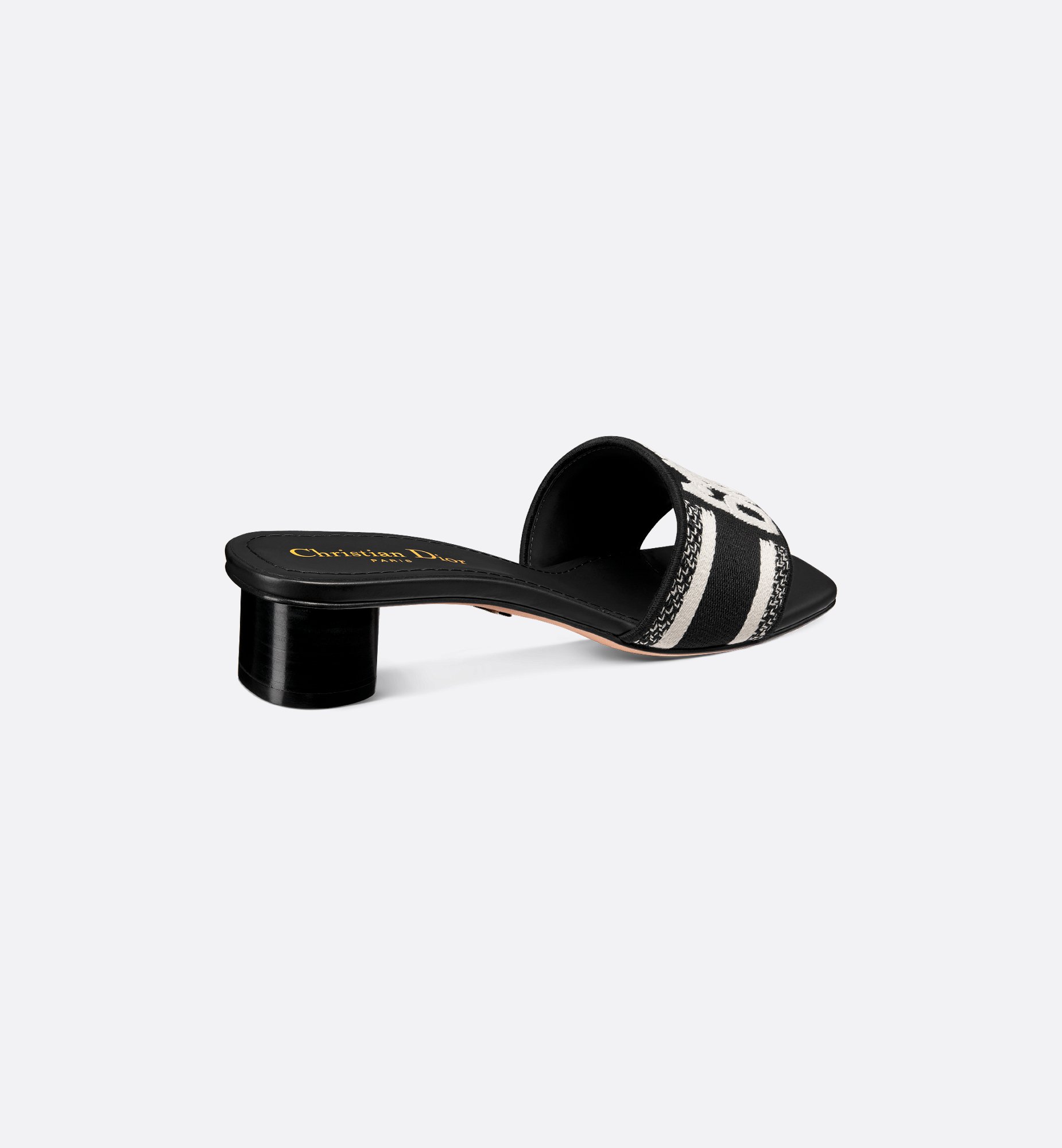 Dway Slide mit Absatz Baumwolle in Schwarz und Weiß mit Stickerei | DIOR Dway Slide mit Absatz Baumwolle in Schwarz und Weiß mit Stickerei | DIOR