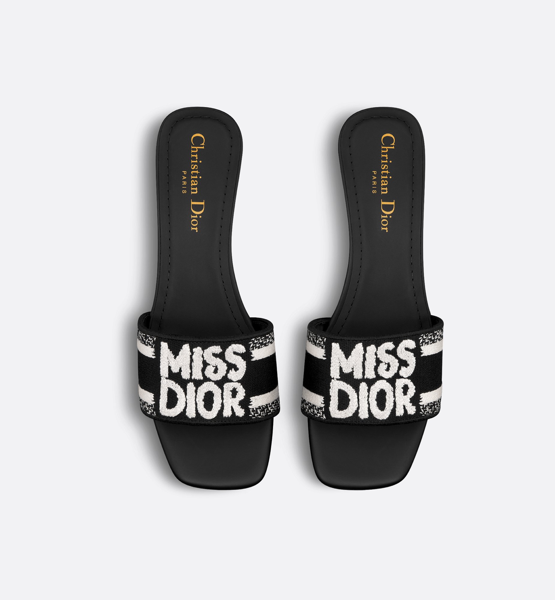 Dway Slide mit Absatz Baumwolle in Schwarz und Weiß mit Stickerei | DIOR Dway Slide mit Absatz Baumwolle in Schwarz und Weiß mit Stickerei | DIOR