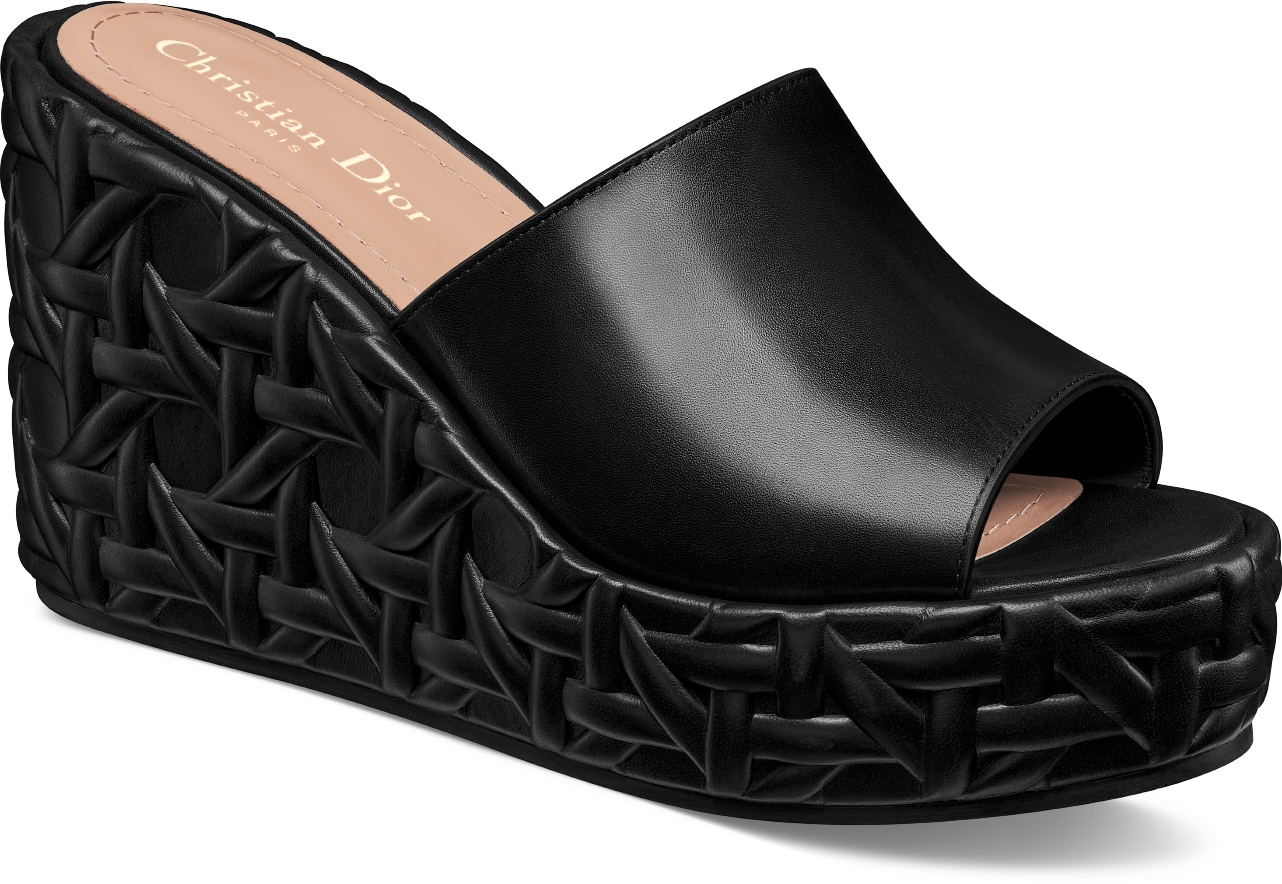 Attitude Dior Wedge Slide Black Calfskin | DIOR
