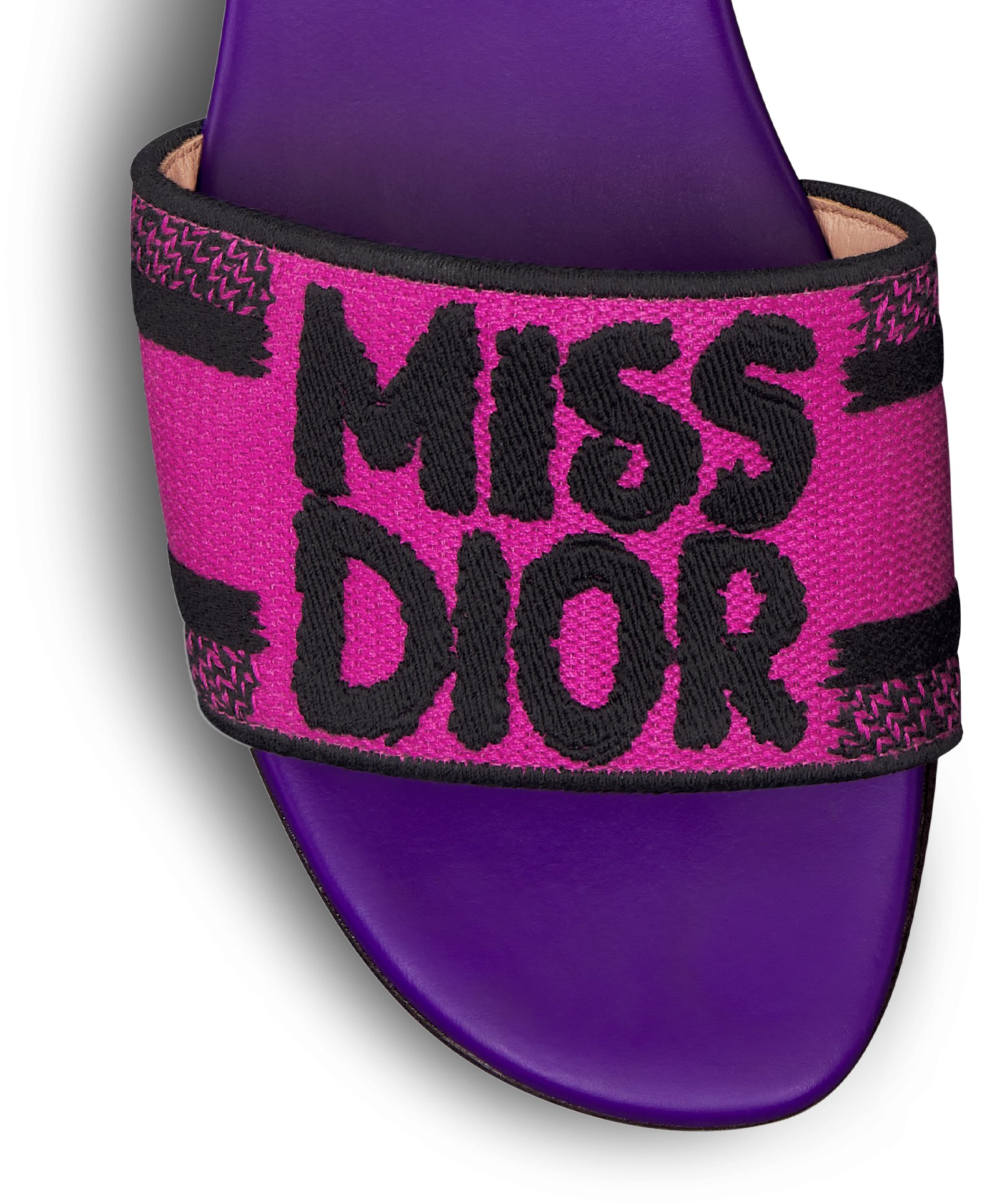 Dway Slide Fuchsia and Black Embroidered Cotton | DIOR