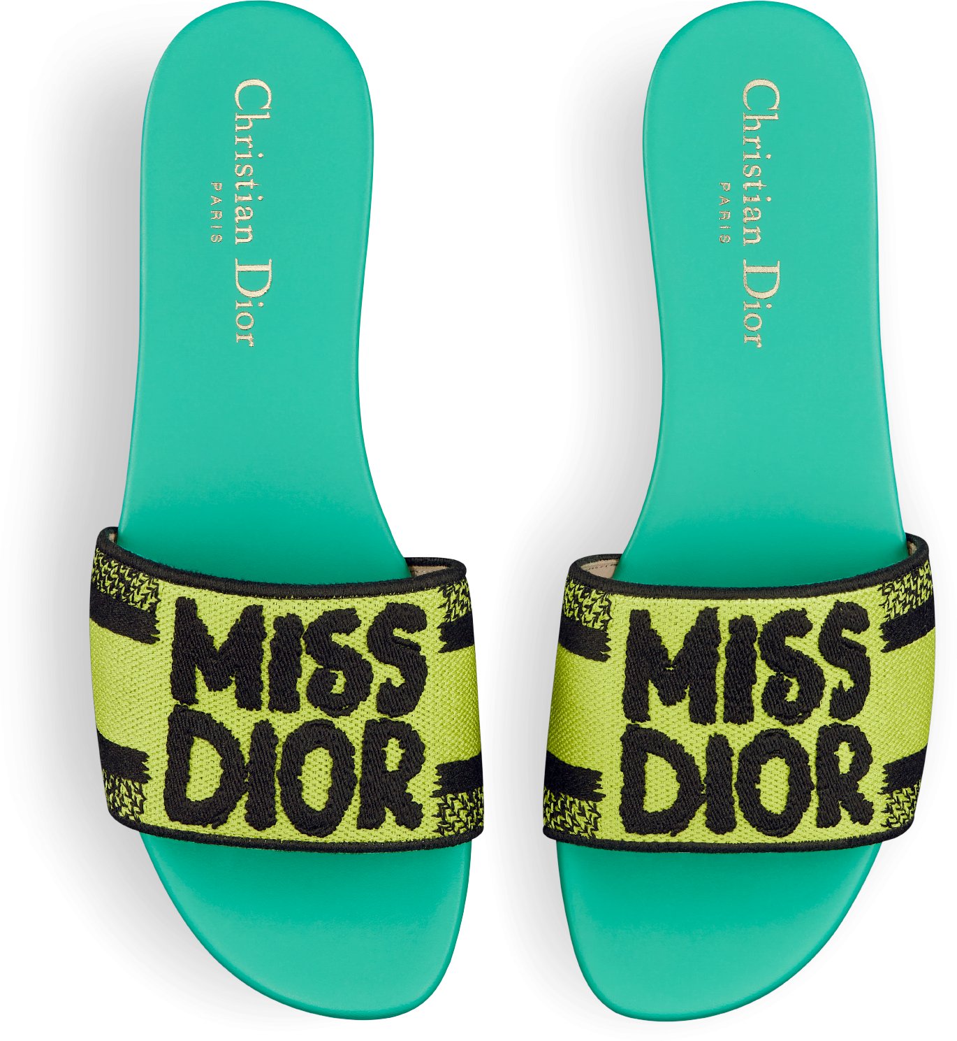 Dway Slide Lime and Black Embroidered Cotton | DIOR