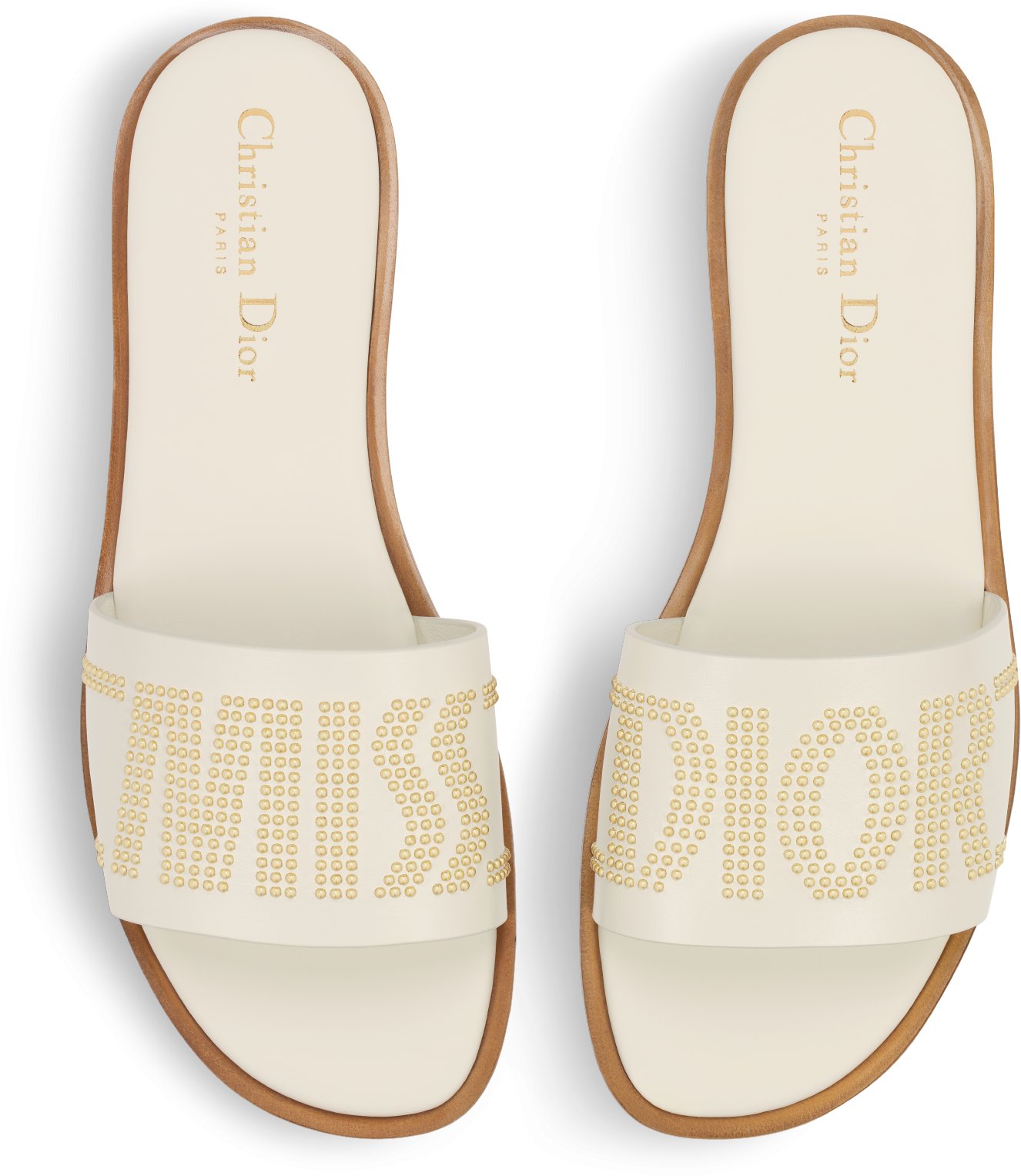 Dway Slide White Calfskin and Gold-Finish Studs | DIOR
