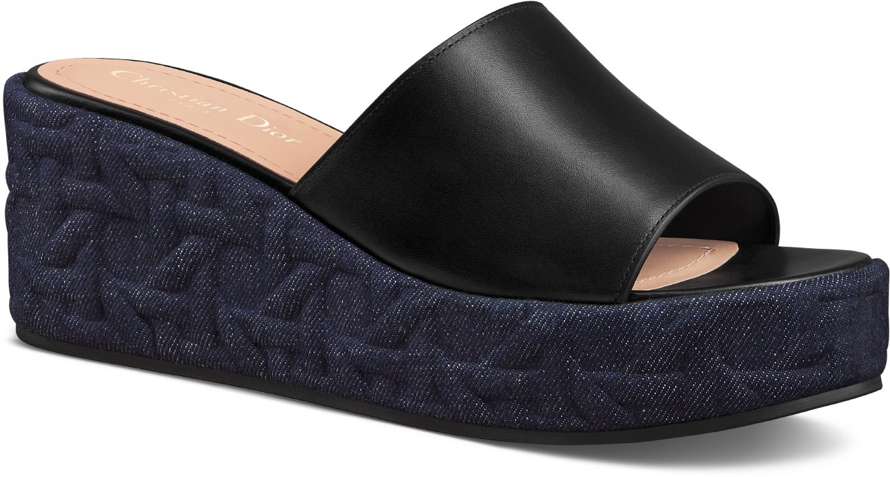 Attitude Dior Wedge Slide Black Calfskin | DIOR