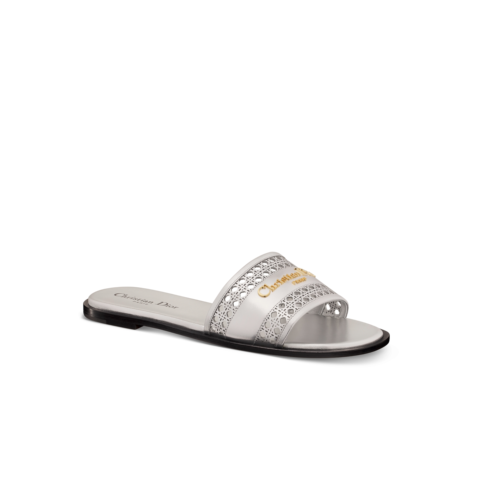 Dior Or D-Lane Slide Silver-Tone Openwork Microcannage Laminated ...