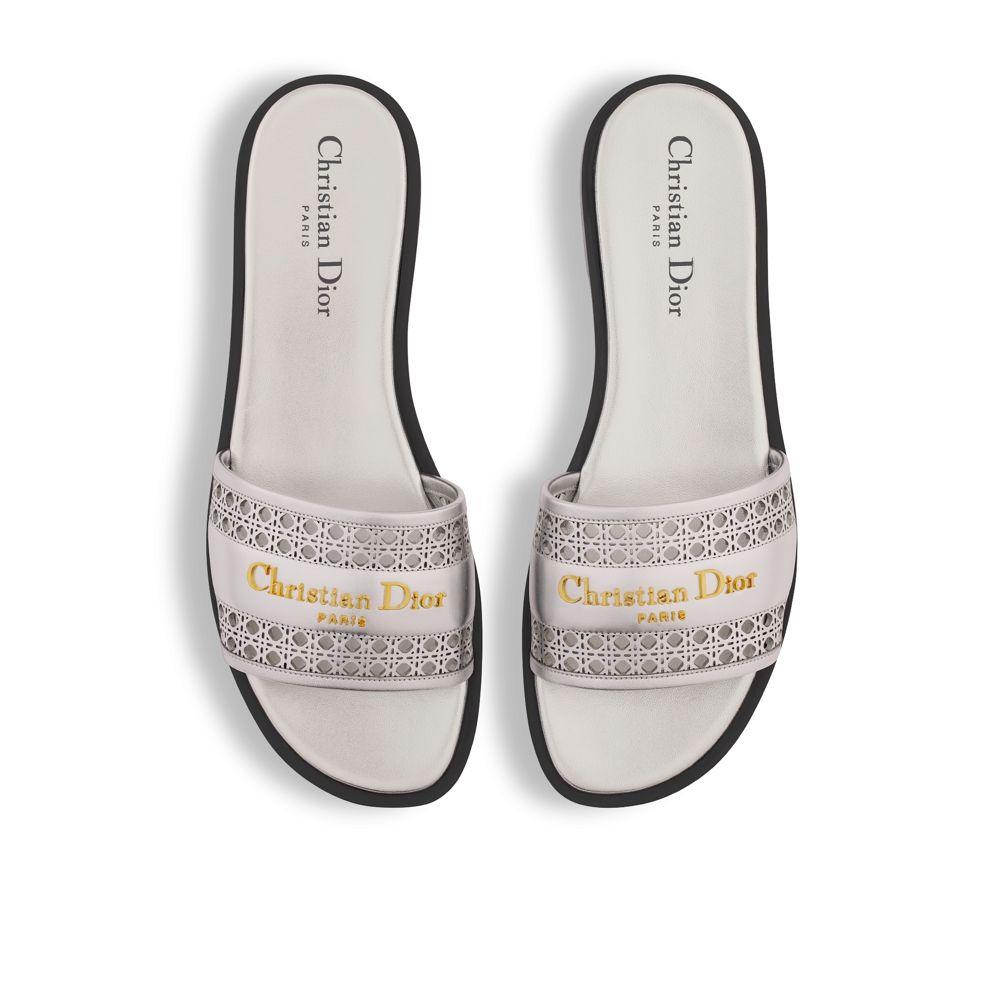 Dior Or D-Lane Slide Silver-Tone Openwork Microcannage Laminated ...