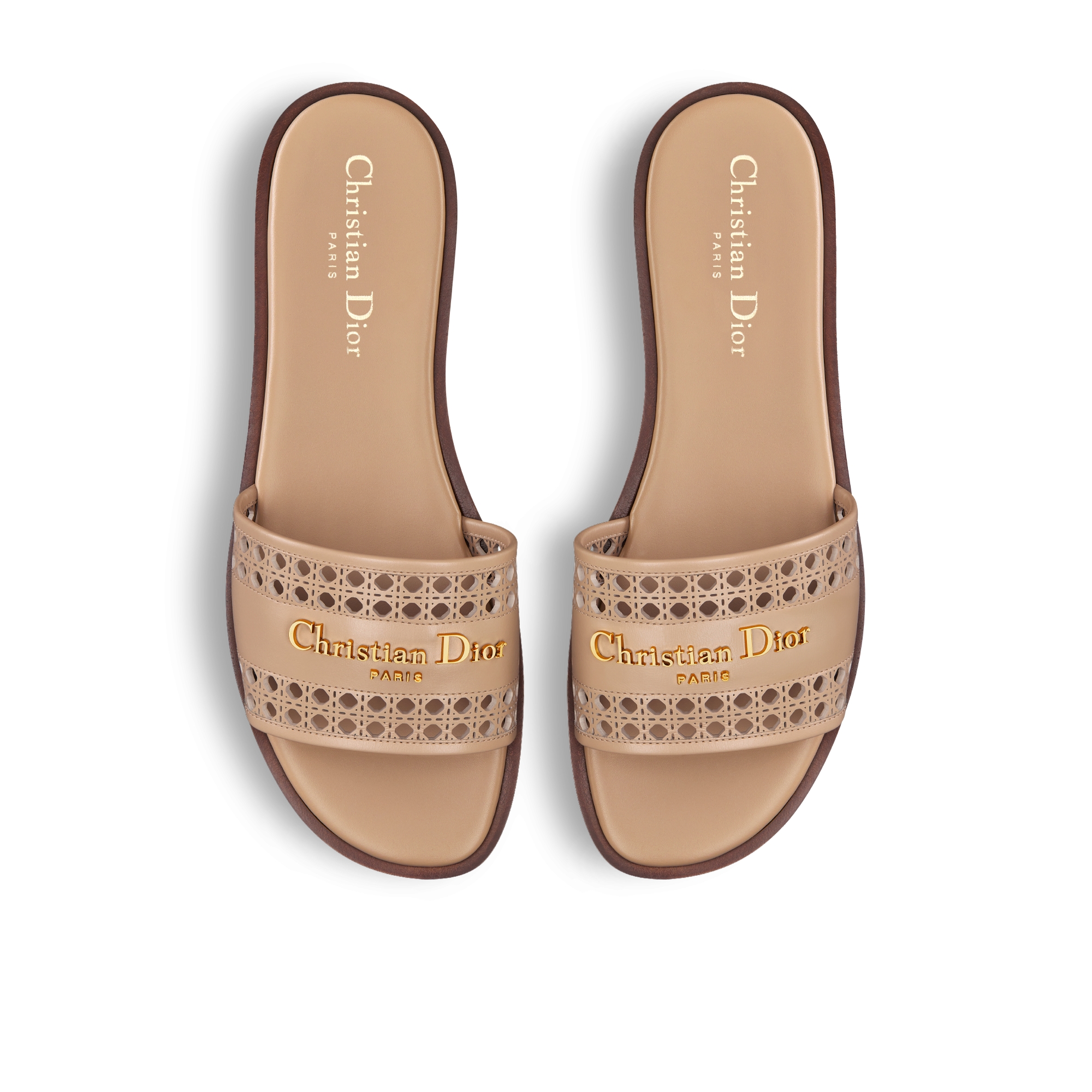 Mule D-Lane Piel de becerro beige con el motivo Microcannage calado | DIOR