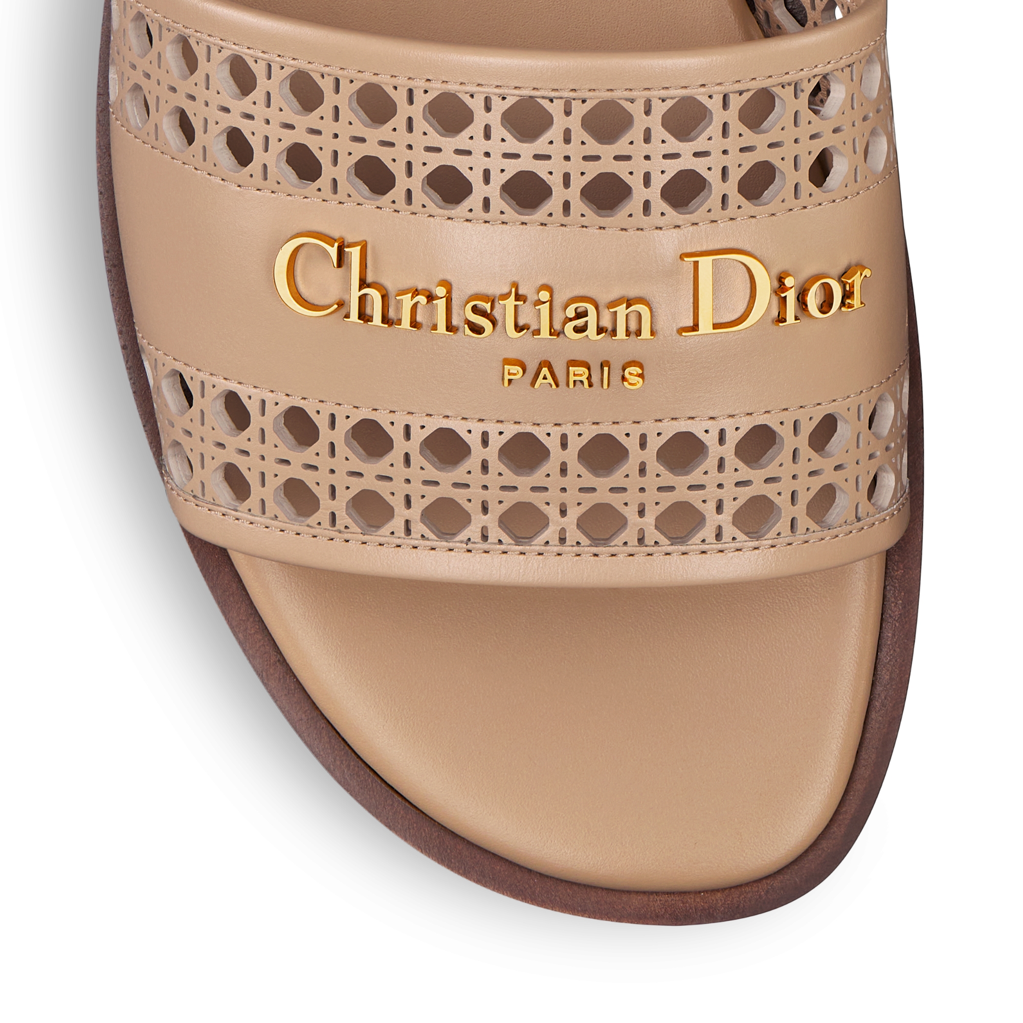 Mule D-Lane Cuir de veau beige ajouré du motif Microcannage | DIOR