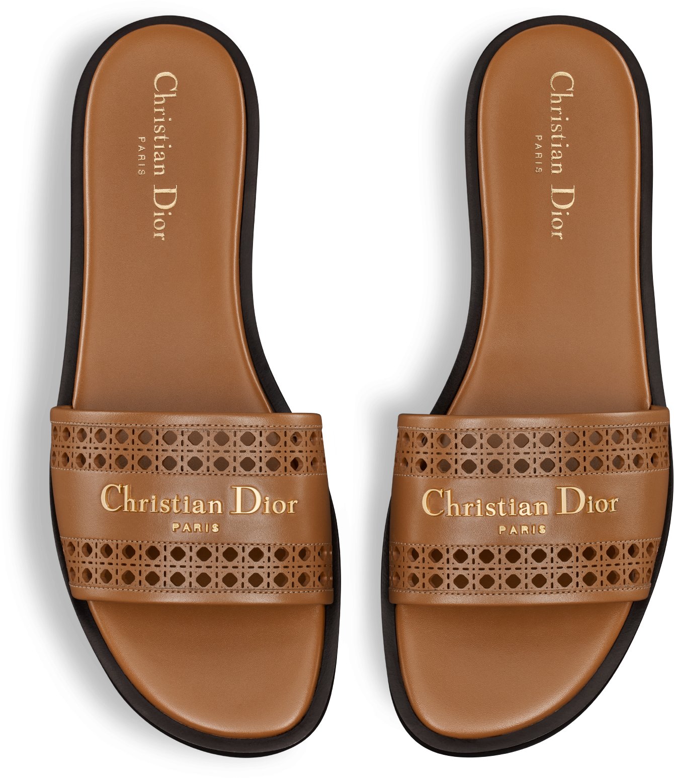 D-Lane Slide Camel Calfskin with Openwork Microcannage Motif | DIOR
